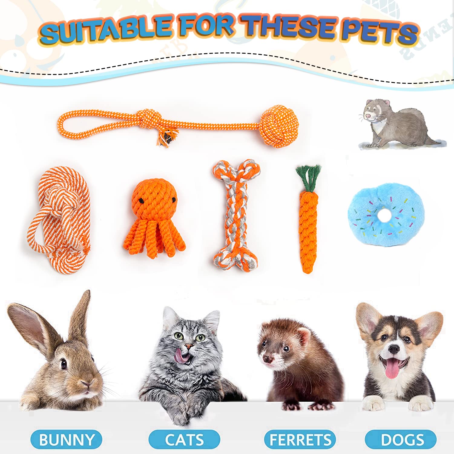 SIT ZIT 9 Pack Ferret Toys Interactive Colorful Balls | Ferret Supplies | Balls with Bell Inside Rubber Chewing Kicher Balls for Ferrets Cat to Play with
