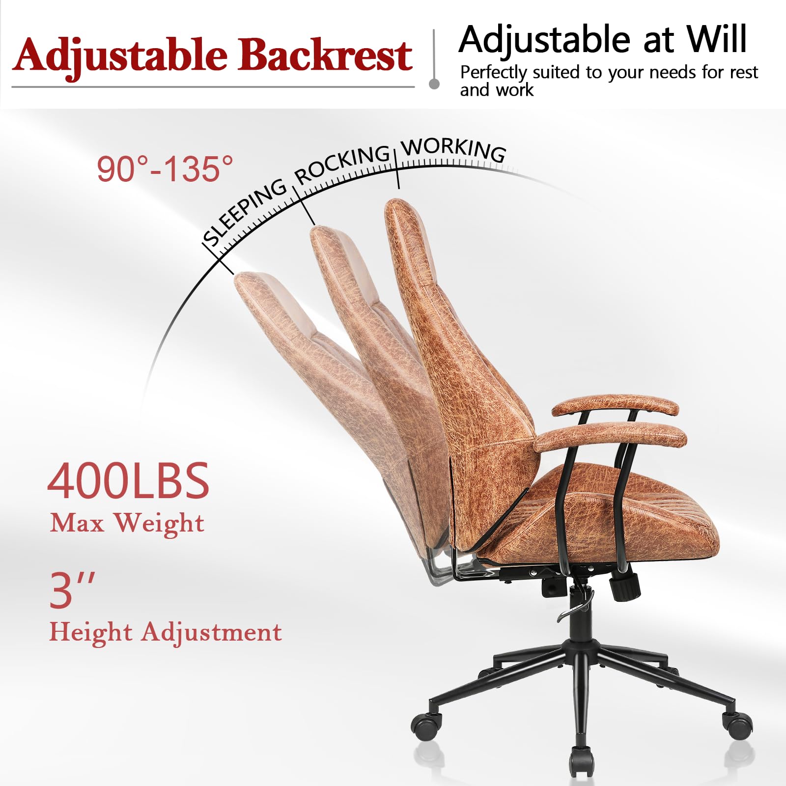 Waleaf High Back Office Chair 400lbs Modern Swivel Office Chair Leather Computer Chair, Height Adjustable Home Office Desk Chair with Lumbar Support, Suede Fabric Executive Task Chair