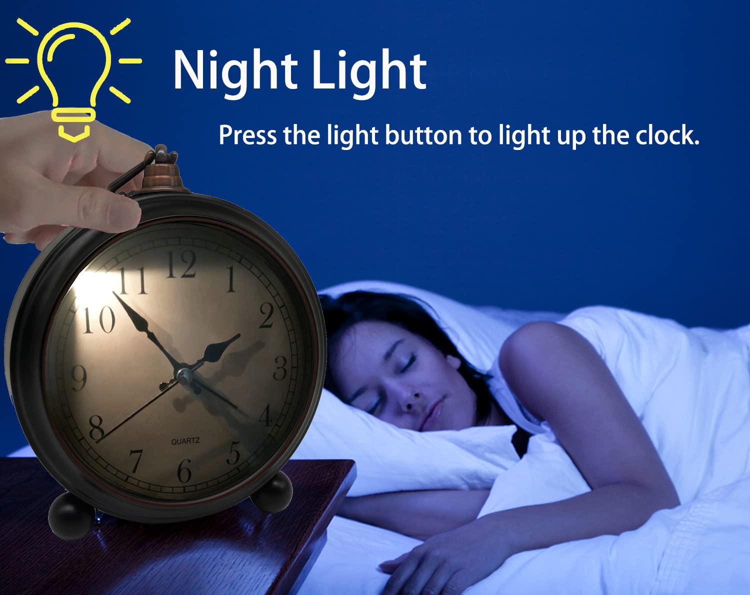 Vintage Retro Analog Alarm Clock, 4 inch Super Silent Non Ticking Small Clock with Night Light, Battery Operated, Simply Design, for Living Room, Bedroom, Bedside, Desk, Gift Clock (Arabic)