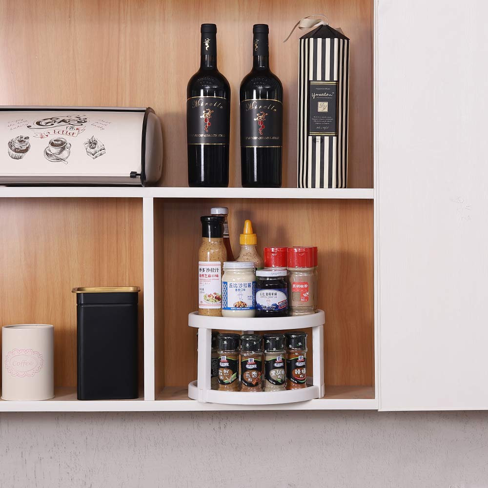 YCOCO 2 Tier Lazy Susan Turntable Cabinet Organizer,Non Skid Rotating Spice Rack,Kitchen Spice Organizer for Cabinets,for pantry,Bathroom,kitchen,White Set of 2