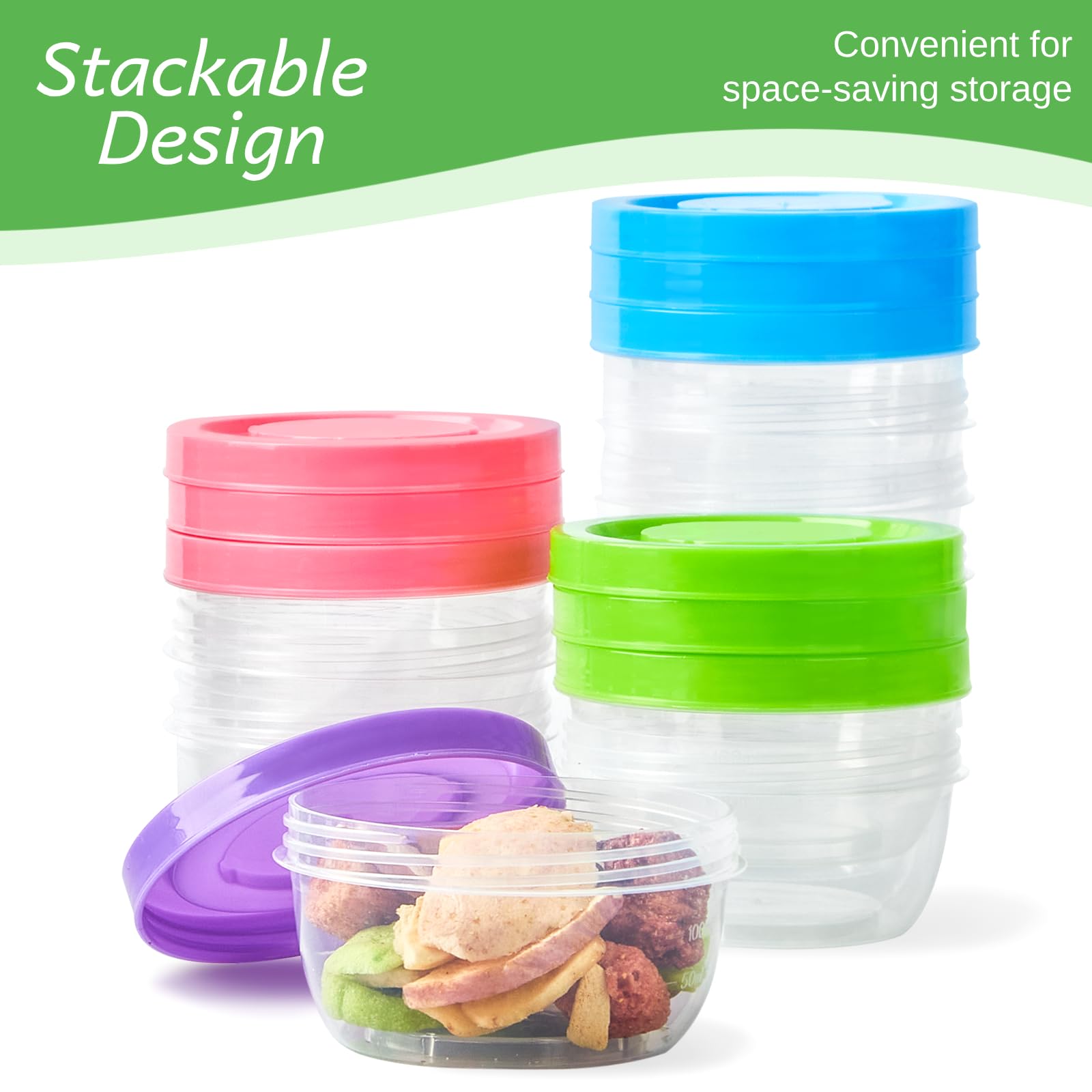Zezzxu 5 oz Small Plastic Food Containers with Screw Lids, 12 Pack Reusable Freezer Storage Jars Stackable Deli Containers (Microwave & Freezer Safe)