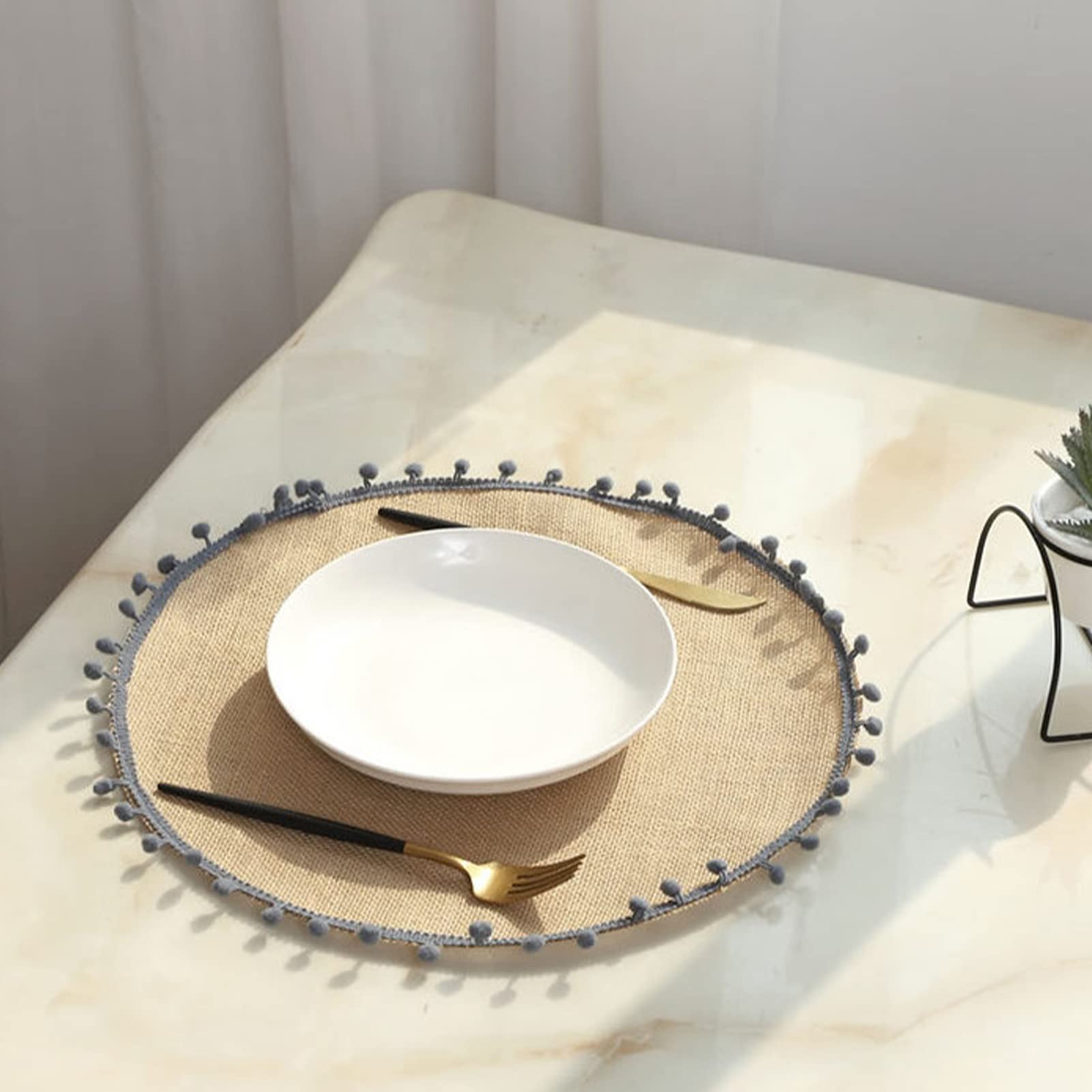 Table Placemat | Waterproof Round Jute Table Placemats for Dish - Decorative Kitchen Place Mat Heat Insulation for Banquet Wedding Dining Table Home Restaurant Sacli