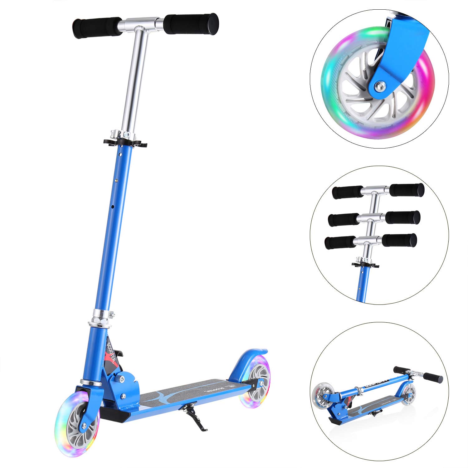 WeSkate Scooter for Kids Foldable 2 Wheel Light Up Kick Scooter for Girl Adjustable Height Gift for 3-14 Years