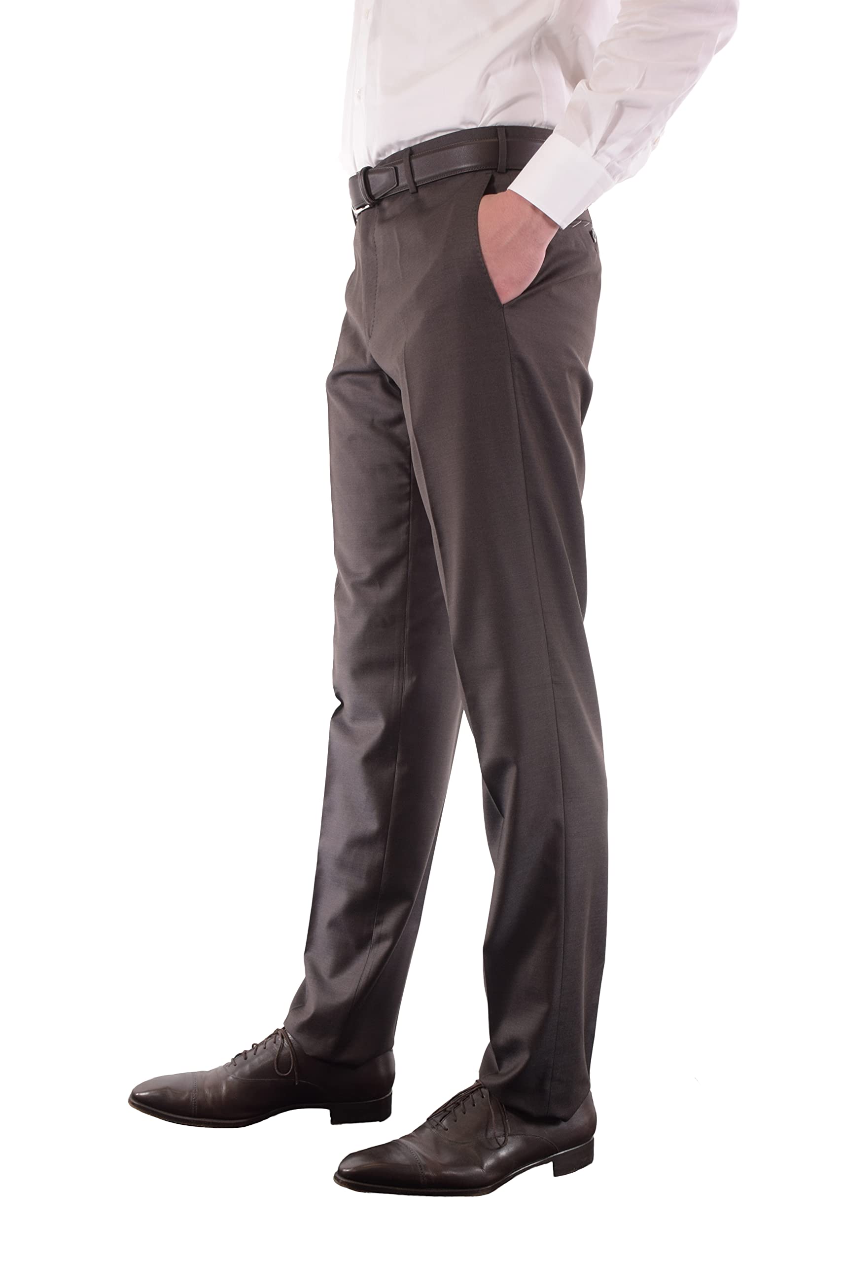 Zanella Platinum Parker Tasmanian Super 150's Wool Men Trousers - Modern Fit Flat Front Dress Pants (Dark Brown 36)