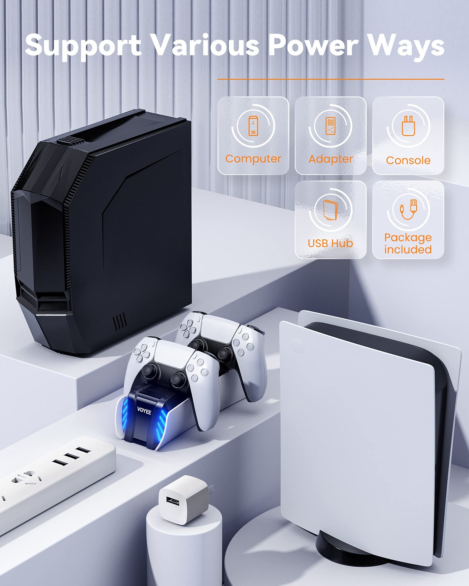 VOYEE PS5 Controller Charging Station, PS5 Fast Charger Station, Upgraded Dual Controller Charging Stand Compatible with Playstation 5, PS 5 Docking Station Replacement for DualSense Charging Station