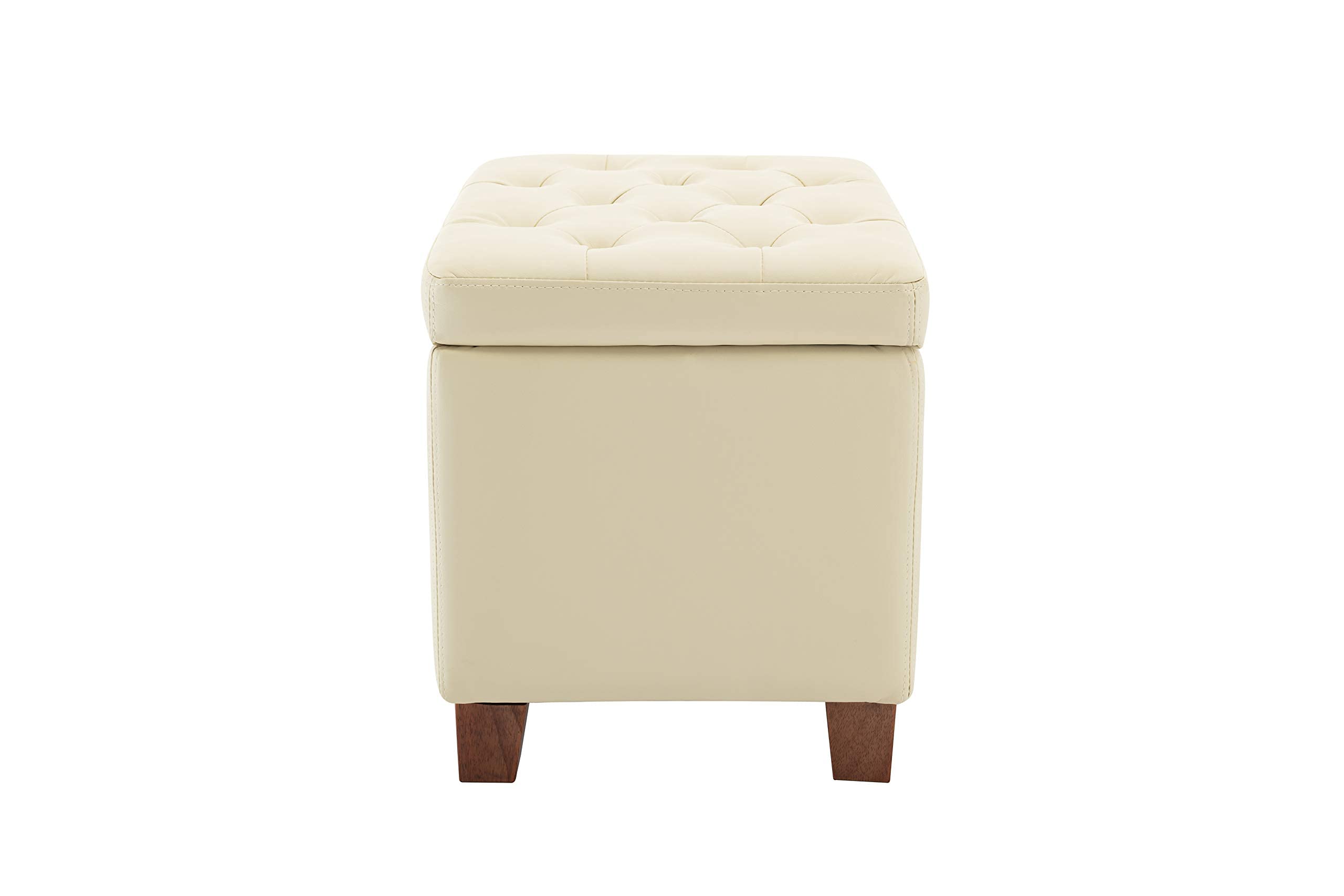 Wovenbyrd Classic 24-Inch Wide Rectangular Tufted Storage Ottoman Footstool with Hinged Lid, Cream Faux Leather