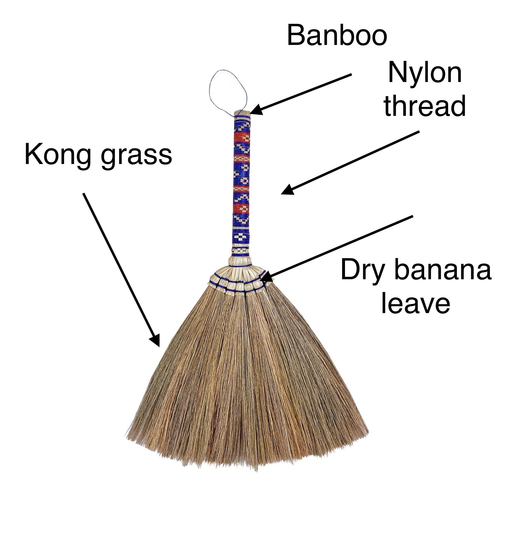 SKENNOVA - 17 inch Tall of Thai Vintage Dusting Brush Broom Asian Grass Broom for dusting Dirt and dust
