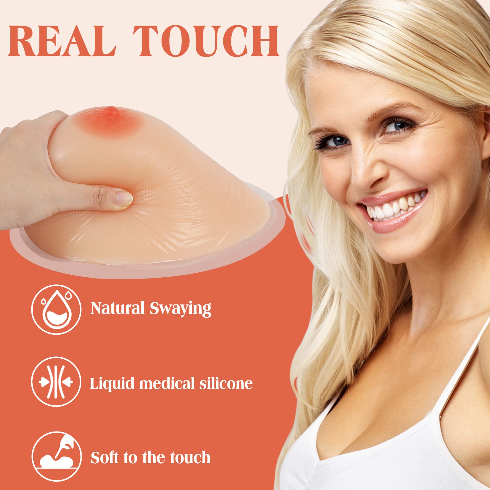 Windsleeping B cup Self Adhesive Silicone Prosthesis Attachable Breast Forms Mastectomy Self-Adhering Fake Boobs for Crossdresser, Transgender Cosplay(M)