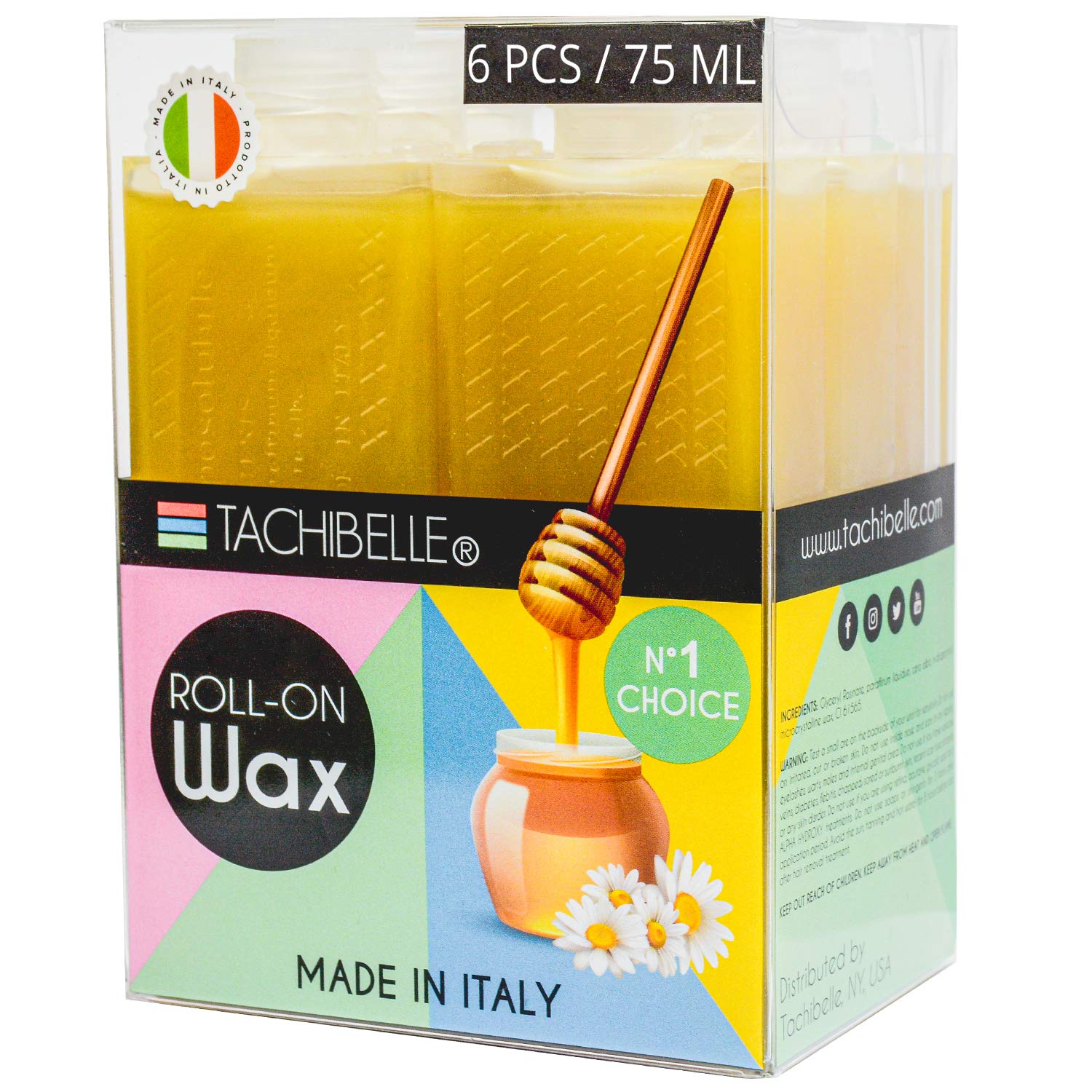 Tachibelle Depilatory Rollon Wax Sweet Honey 75 ml Original Large Refill Wax Professional Hair Removal Made in Italy 6 PACK (75 mL, 6)
