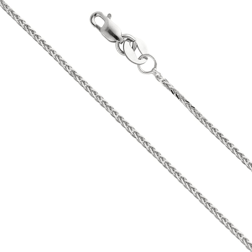 Wellingsale 14k White Gold Solid 1mm Braided Square Wheat Chain Necklace with Lobster Claw Clasp - 20"