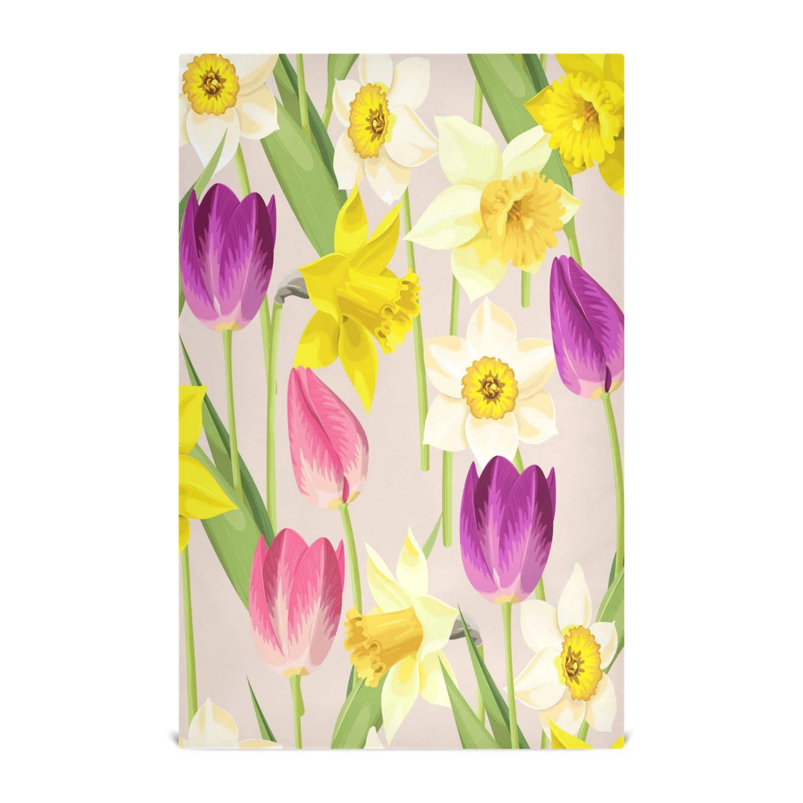 Vintage Tulip Daffodil Kitchen Towel Set Spring Summer Flowers Dish Towel Set of 1 Tea Towels Large 28''x18'' Multi-Purpose Washing Cloth Home Decorative Lint-Free Dishcloths for Restaurant Household