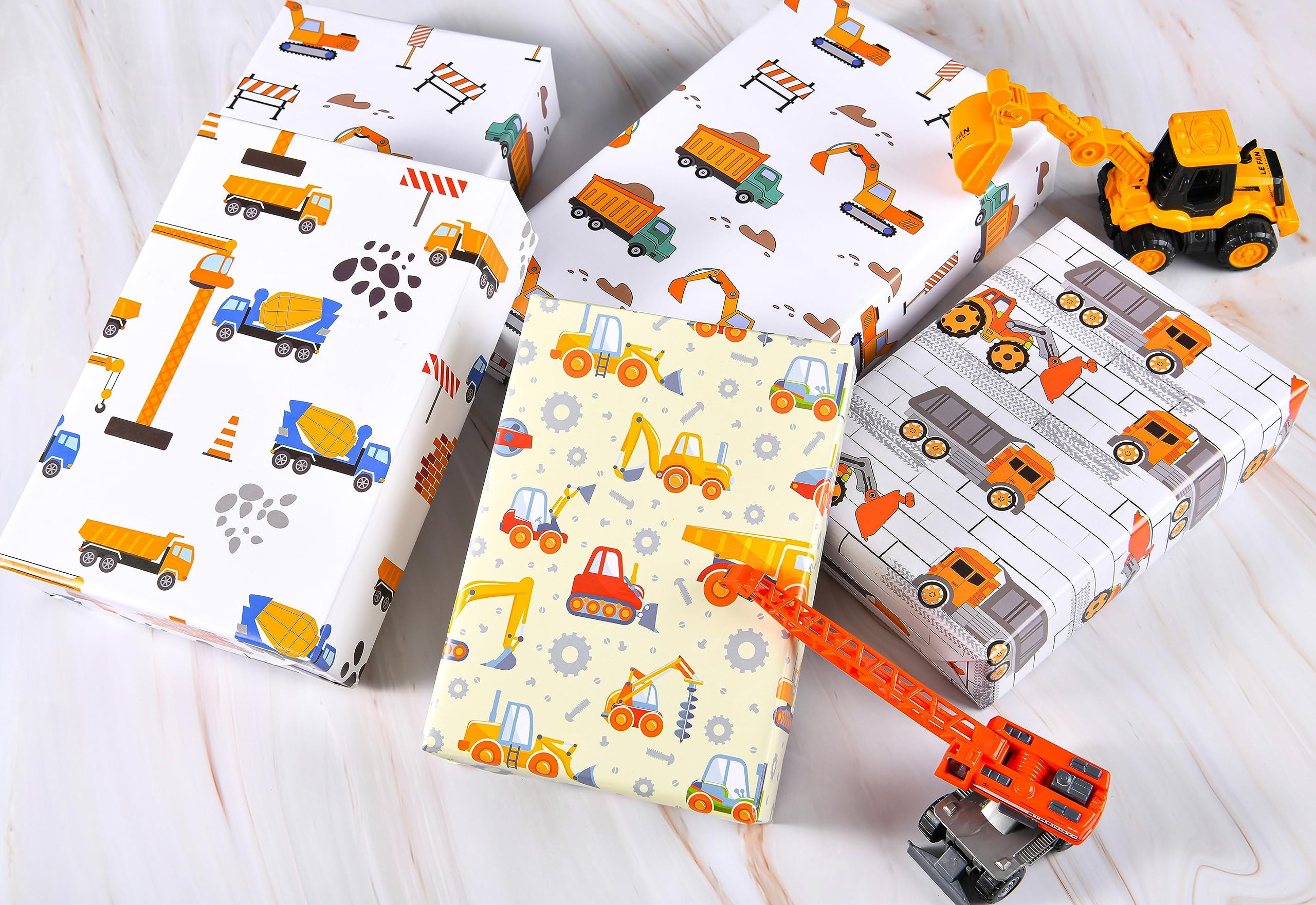 Titiweet Construction Wrapping Paper - Truck Wrapping Paper for Boys, Kids, 12 Sheets Tractor & Trucks Wrapping Paper for Birthday Holiday, 20 x 28 Inches Per Sheet(Construction(12 sheets))