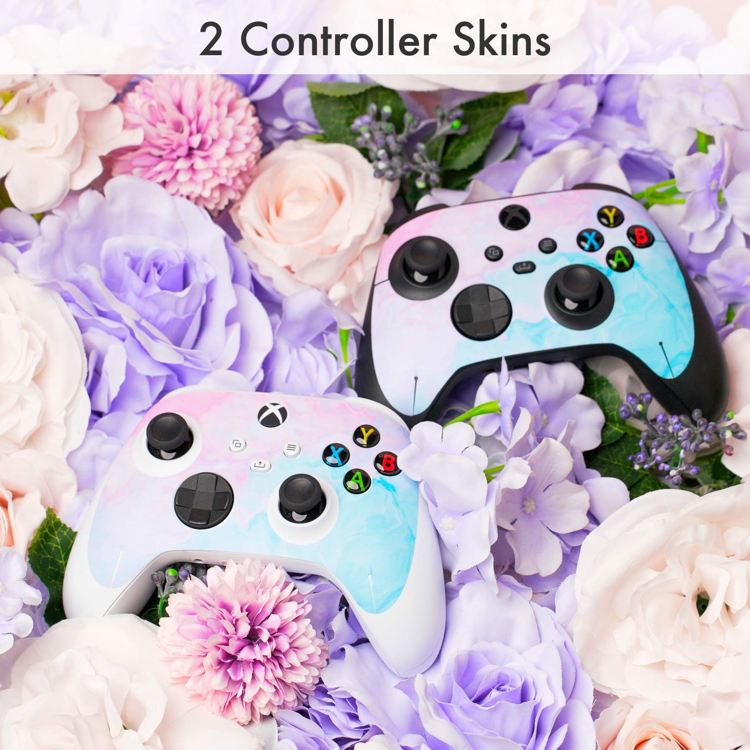 Watercolor Swirl Skin | Cute Pastel Vinyl Cover Wrap | Full Set Console 2 Controller Sticker | Compatible with Xbox (Series S, Pink Blue)