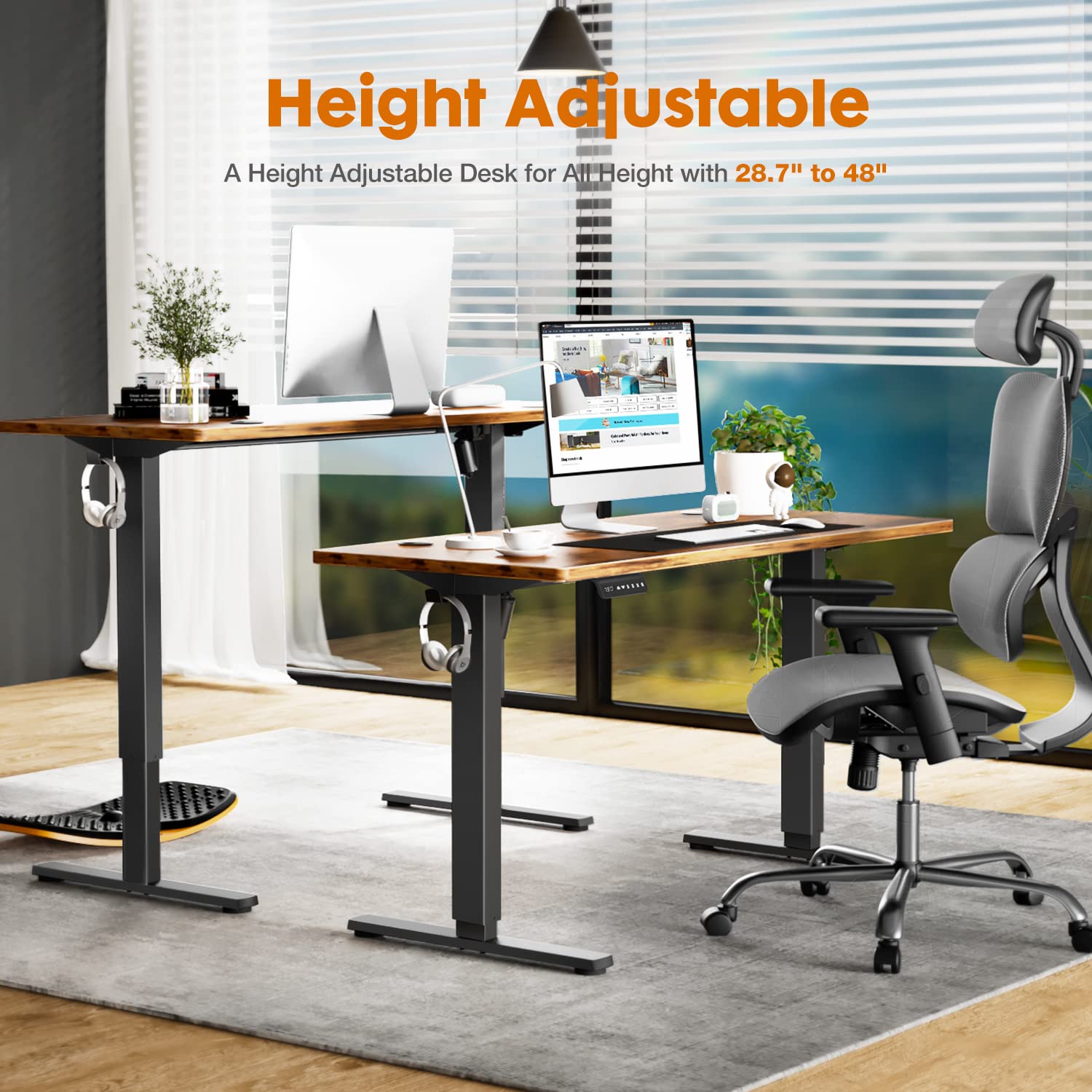 Sweetcrispy Height, 23.62" D x 55.12" W x 30" H Electric 3 Memory Presets Adjustable Stand T-Shaped Bracket, Ergonomic Computer Desk for Home Office, Rustic Brown, 55in