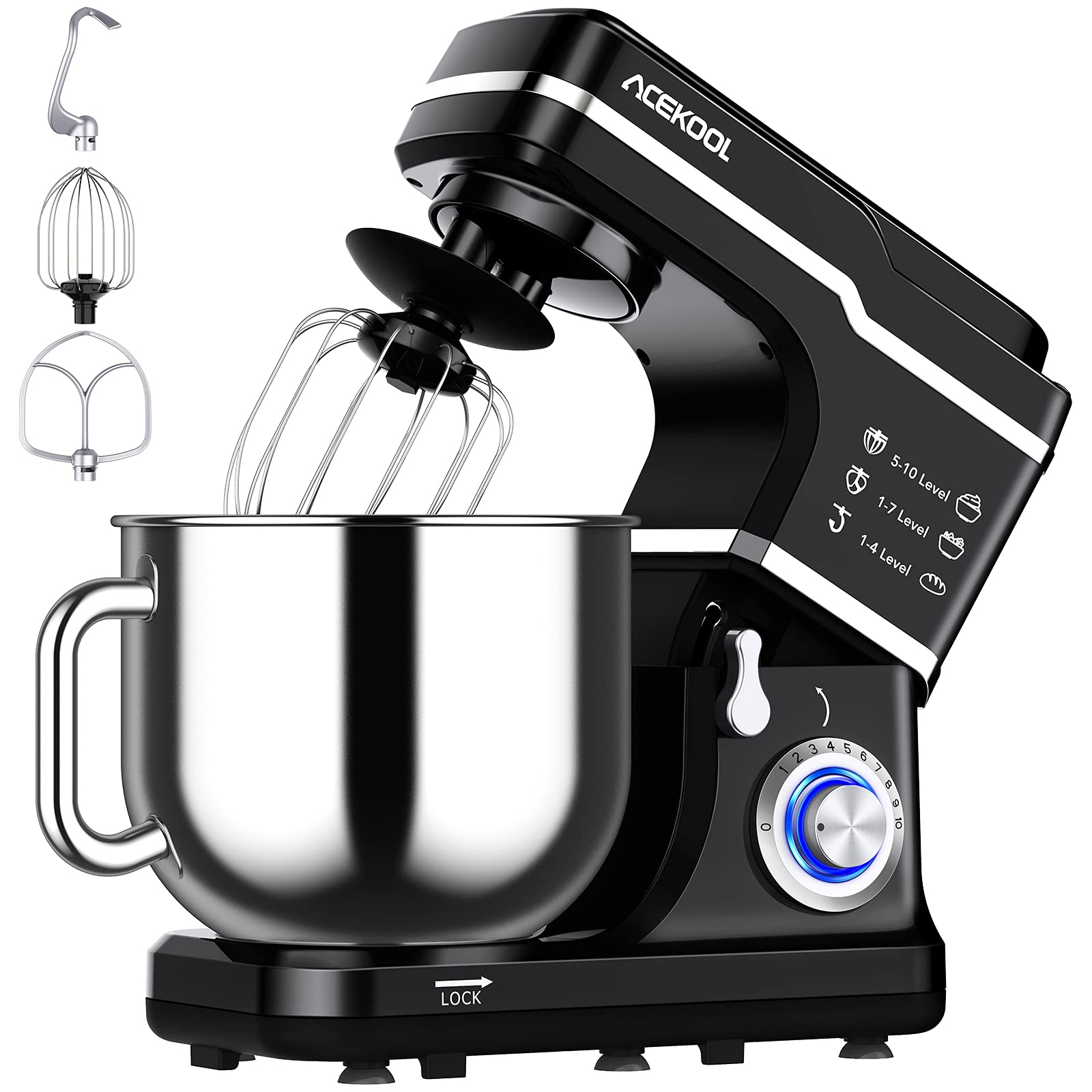 Stand Mixer, 7.5 Qt. 660W 10-Speed Electric Kitchen Mixer with Dishwasher-Safe Dough Hooks, Beaters, Wire Whip & S plash Guard for Most Home Cooks