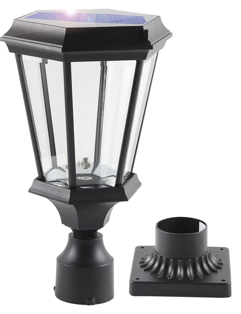 VOCLDFA Solar Post Light, Dusk to Dawn Sensor Pillar Light Fixture 15.8"H, Waterproof LED Exterior Lamp Post Lantern, Aluminum Outdoor Post Light, Pole Lanterns Outdoor with 3-Inch Pier Mount Adapter