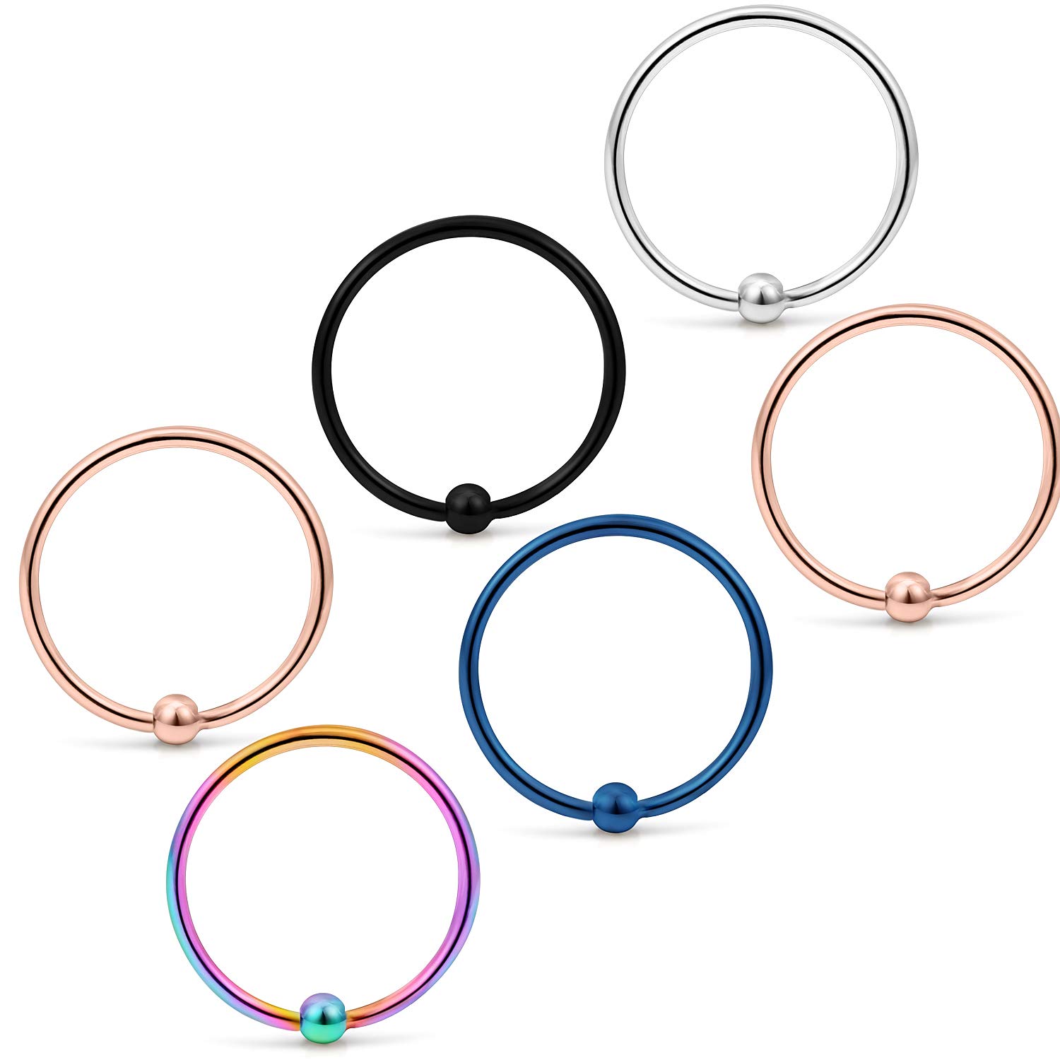 Yaalozei 22G Nose Rings Hoops Piercing Jewelry Women Stainless Surgical Steel Captive Bead Septum Nose Eyebrow Lip Smiley Rings Tragus Cartilage Helix Rook Daith Earring Hoop Piercing Jewelry Men 8mm