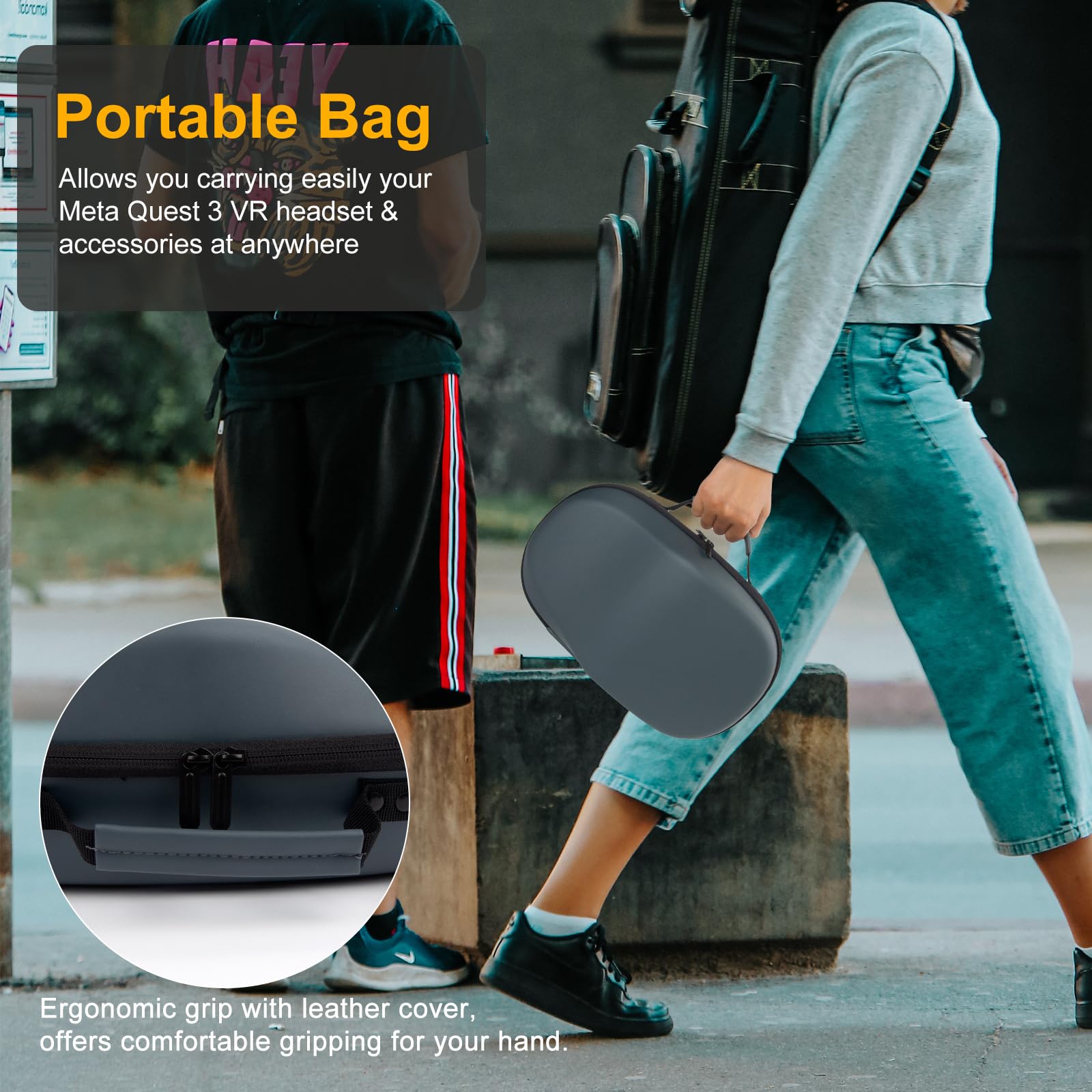 XINGFUDAO Hard Case for Meta Quest 3 VR Headset & Gaming Console, Meta Quest 3 Carrying Case with Customized Storage Space, Waterproof Shockproof Portable Bag with Mesh Pocket for Accessories Gray
