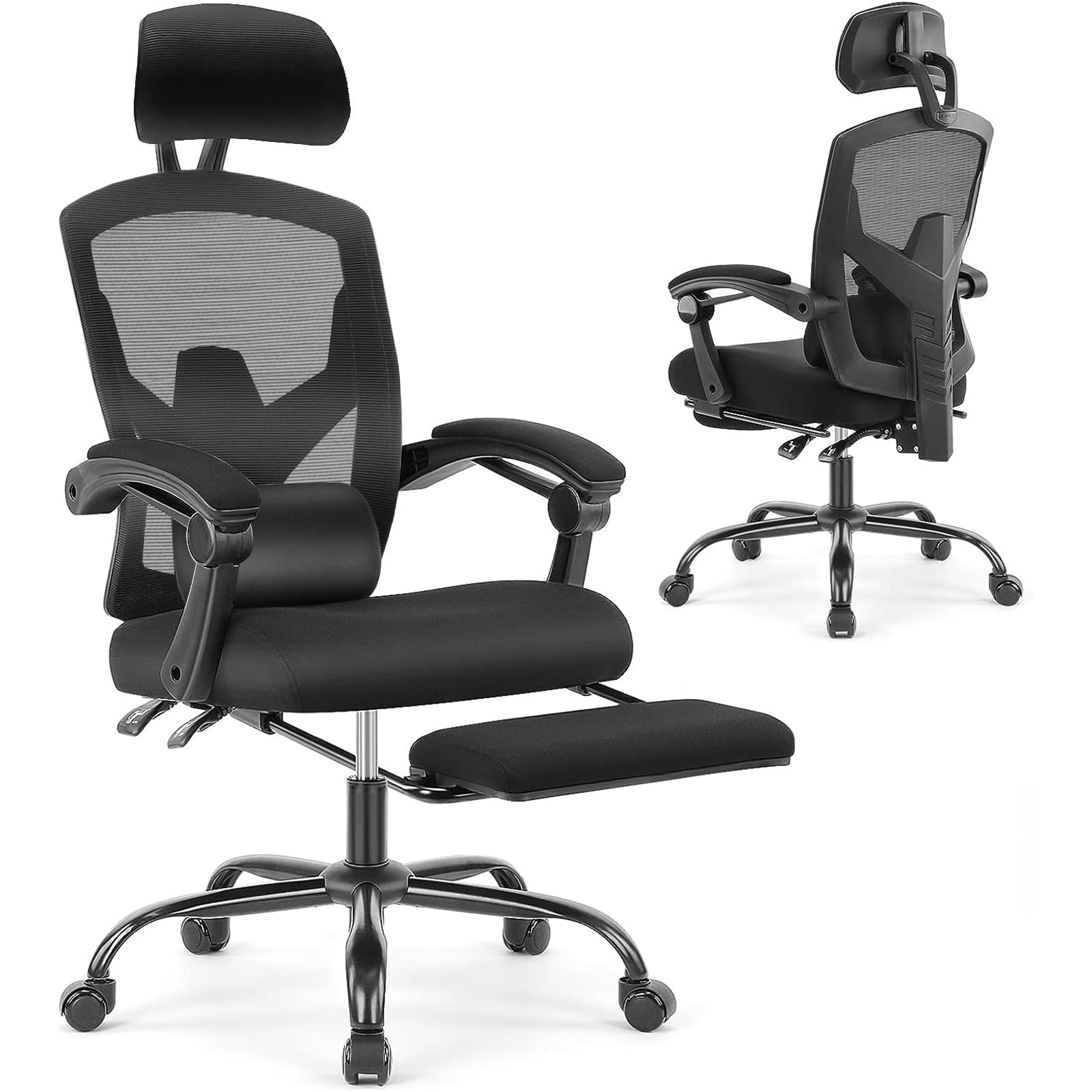 Sweetcrispy Office Computer Desk Chair, Mesh Rolling Work Swivel Ergonomic High-Back Chairs with Wheels, Comfortable Lumbar Support, Comfy Arms for Home, Bedroom, Study, Student, Black