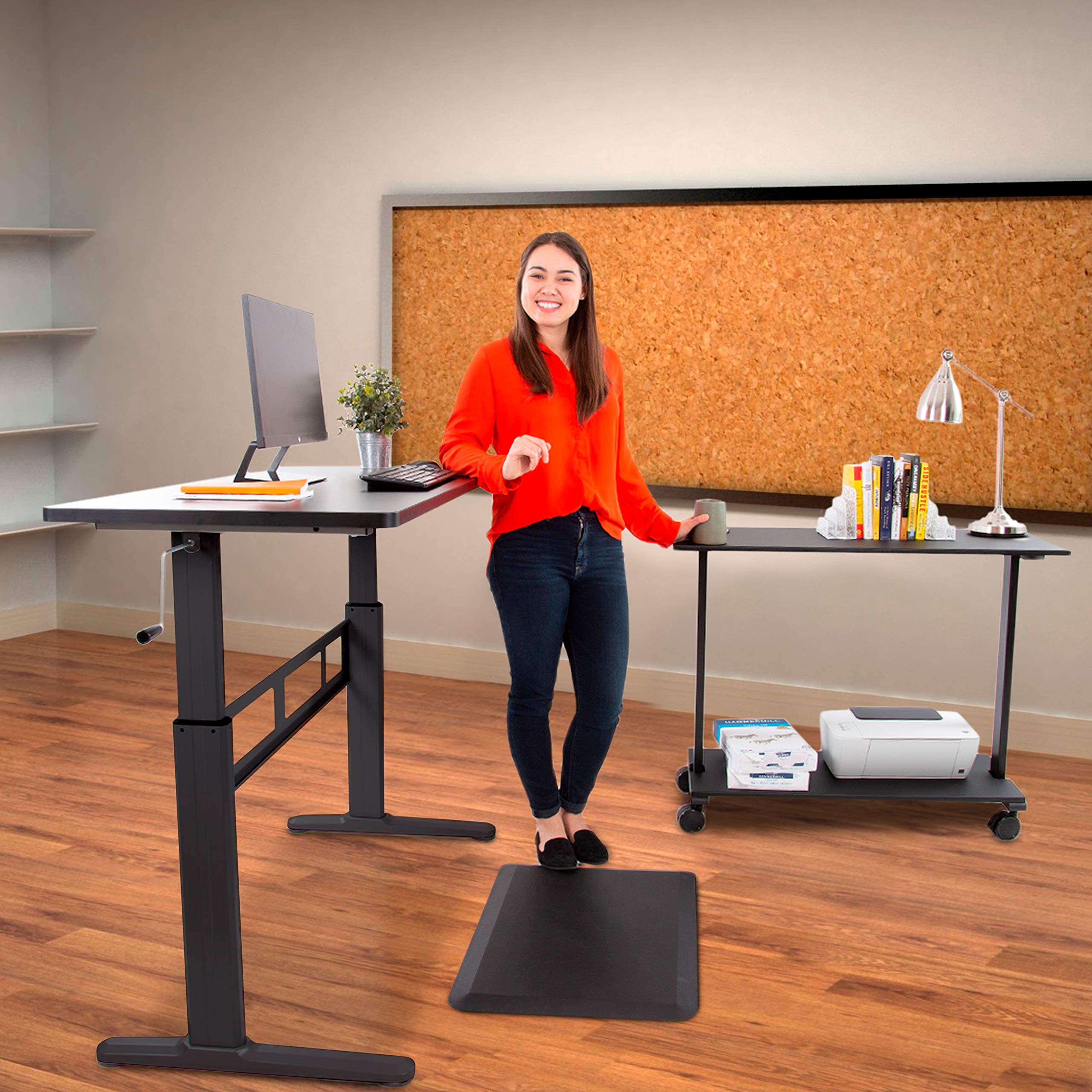 Stand Steady L-Shaped Tranzendesk Standing Desk | Sit to Stand Desk with Add-On Desk Return | Customizable Stand Up Desk Arrangement Great for Any Office Space! (Black / 73x 42)