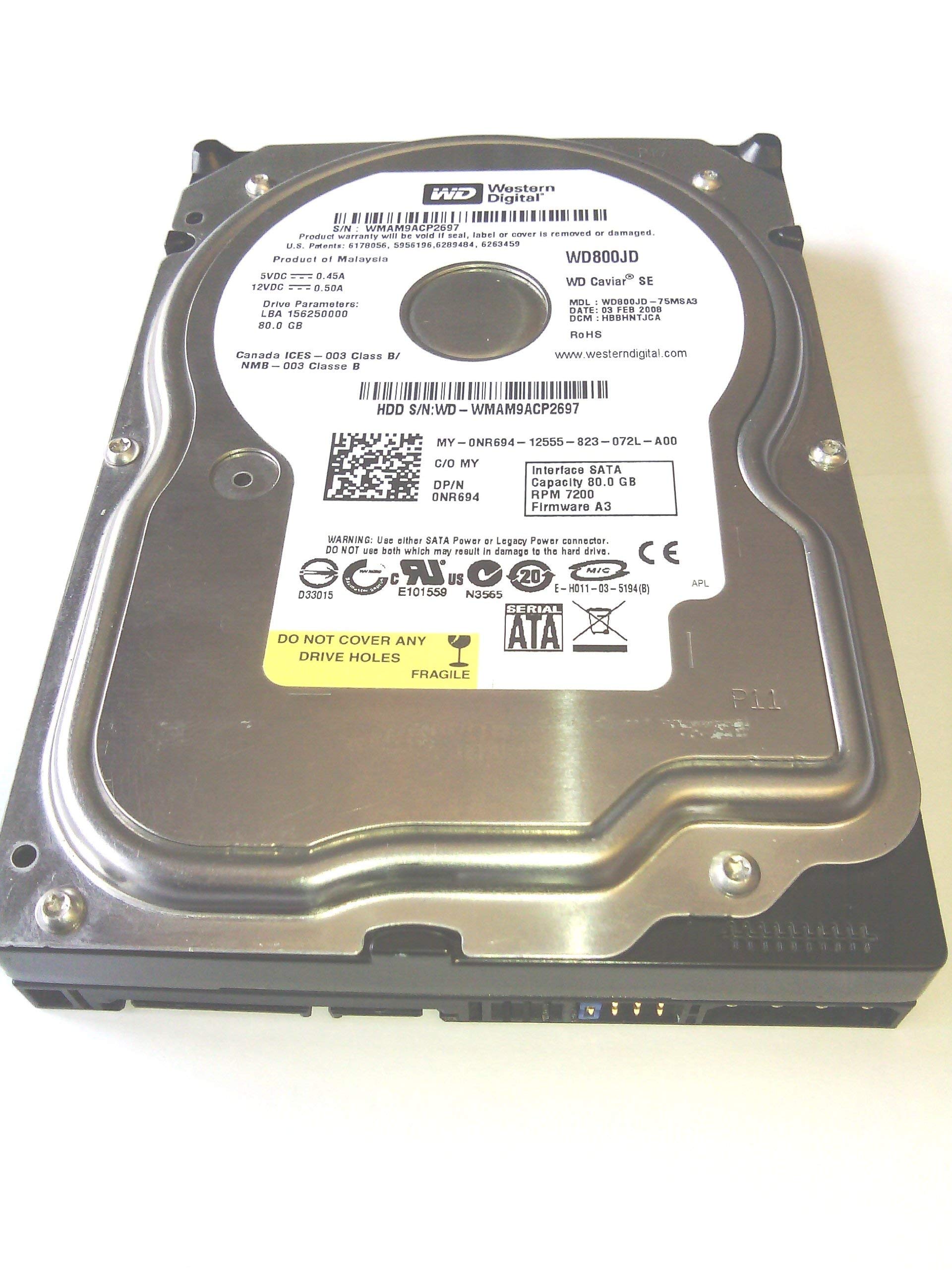 Western Digital WD800JD-75MSA3 80GB HDD, 3.5 7200RPM SATA (WD800JD75MSA3) (Renewed)