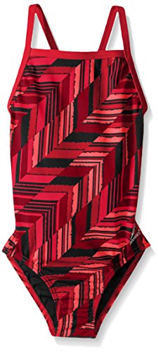 Speedo Girl's Swimsuit One Piece Endurance+ Flyback Striped Youth Team Colors - Manufacturer Discontinued