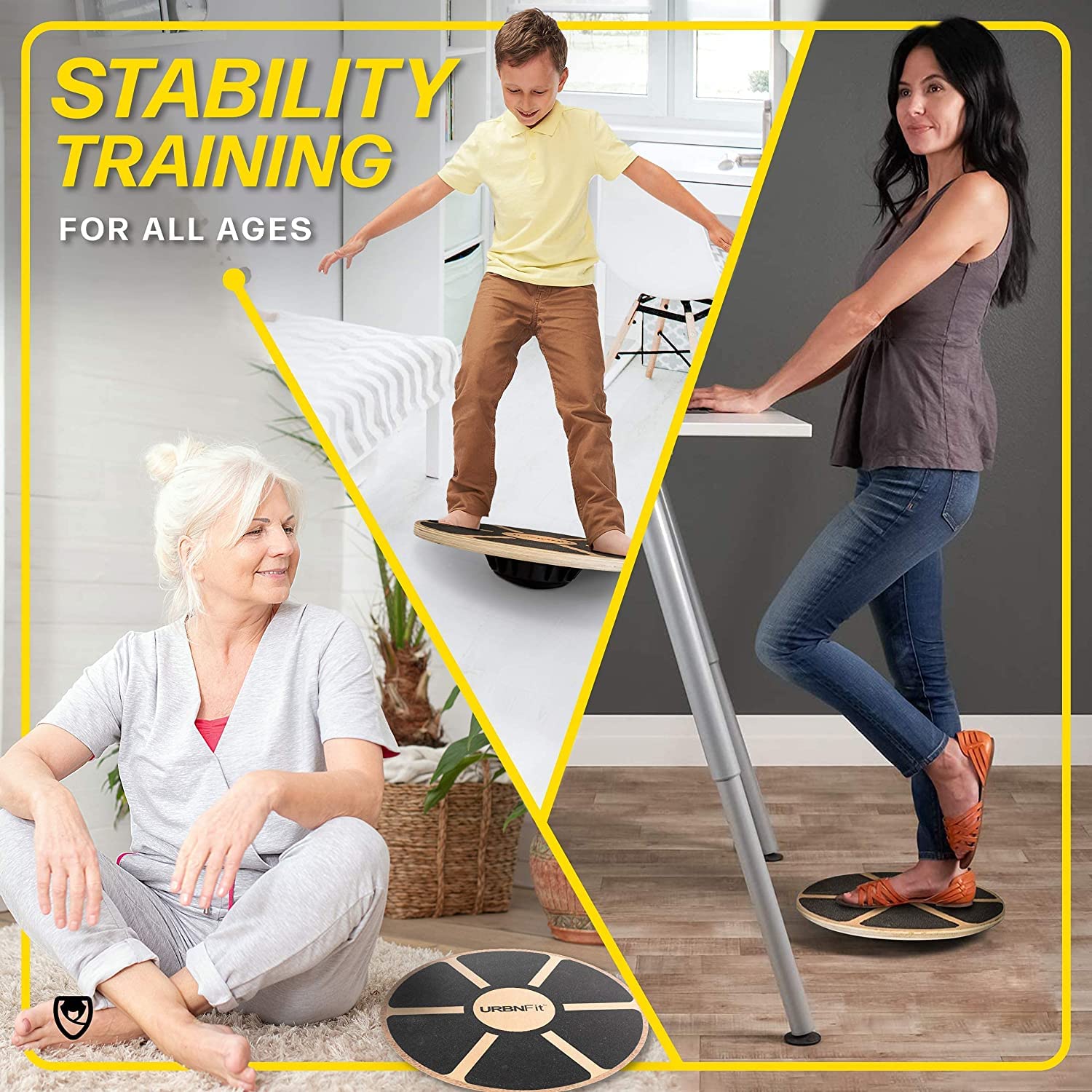 URBNFit Balance Board Trainer - Wooden Wobble Balancing Board for Core Stability, Strength Training & Flexibility - Wobble Board w/Workout Guide to Exercise at Desk or Home Gym