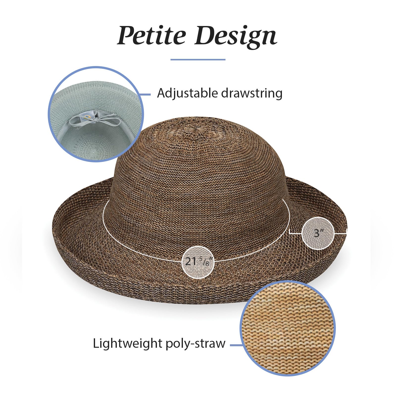 Wallaroo Hat Company Women’s Petite Victoria Sun Hat – Packable Design and Adjustable Sizing for Smaller Crown Sizes – Sophisticated Style for Parties, Beach and Outdoor Events (Mixed Camel)