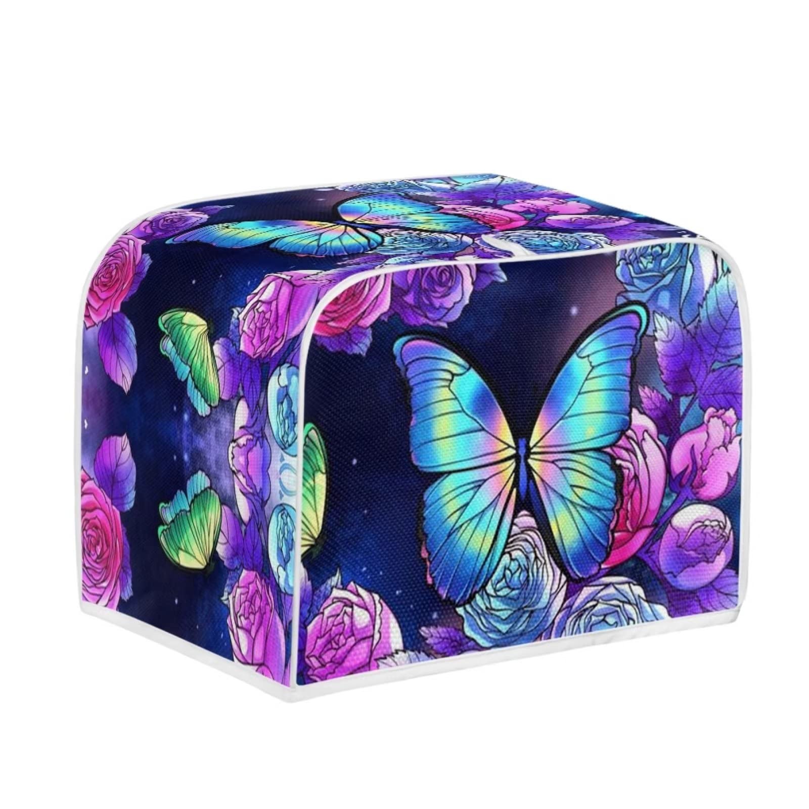 Upetstory 4 Slice Rose Butterfly Toaster Cover Kitchen Medium Appliance Cover with Handle,Dustproof Fingerprint Protection,Machine Washable