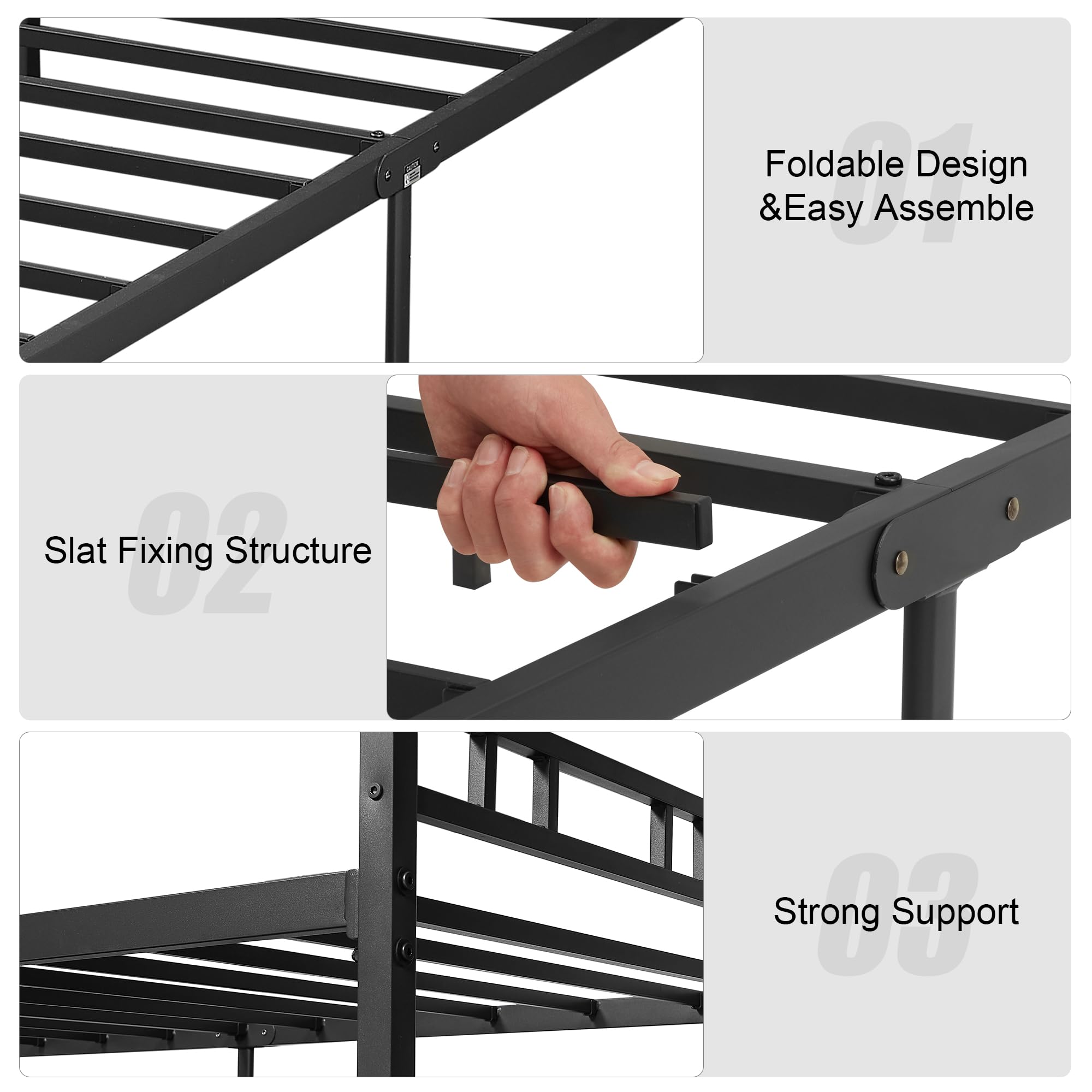VECELO Queen Size Metal Bed Frame with Faux Leather Headboard, Heavy-Duty Platform Beds, 12 inch Under-bed Storage, Steel Slats Support, No Boxing Spring Needed, PU Black
