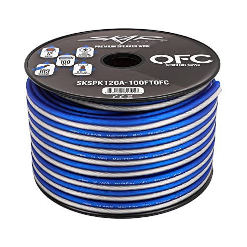 Skar Audio 12 Gauge (AWG) Elite Oxygen-Free Copper Audio Speaker Wire - 100 Feet (Blue/White)