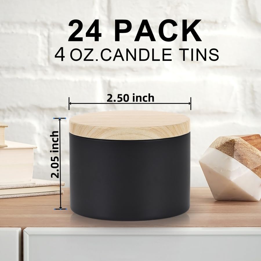 Thelextcc 24 Pack 4 oz Black Candle Tins with Lids,4oz Candle Jars for Making Candles Bulk