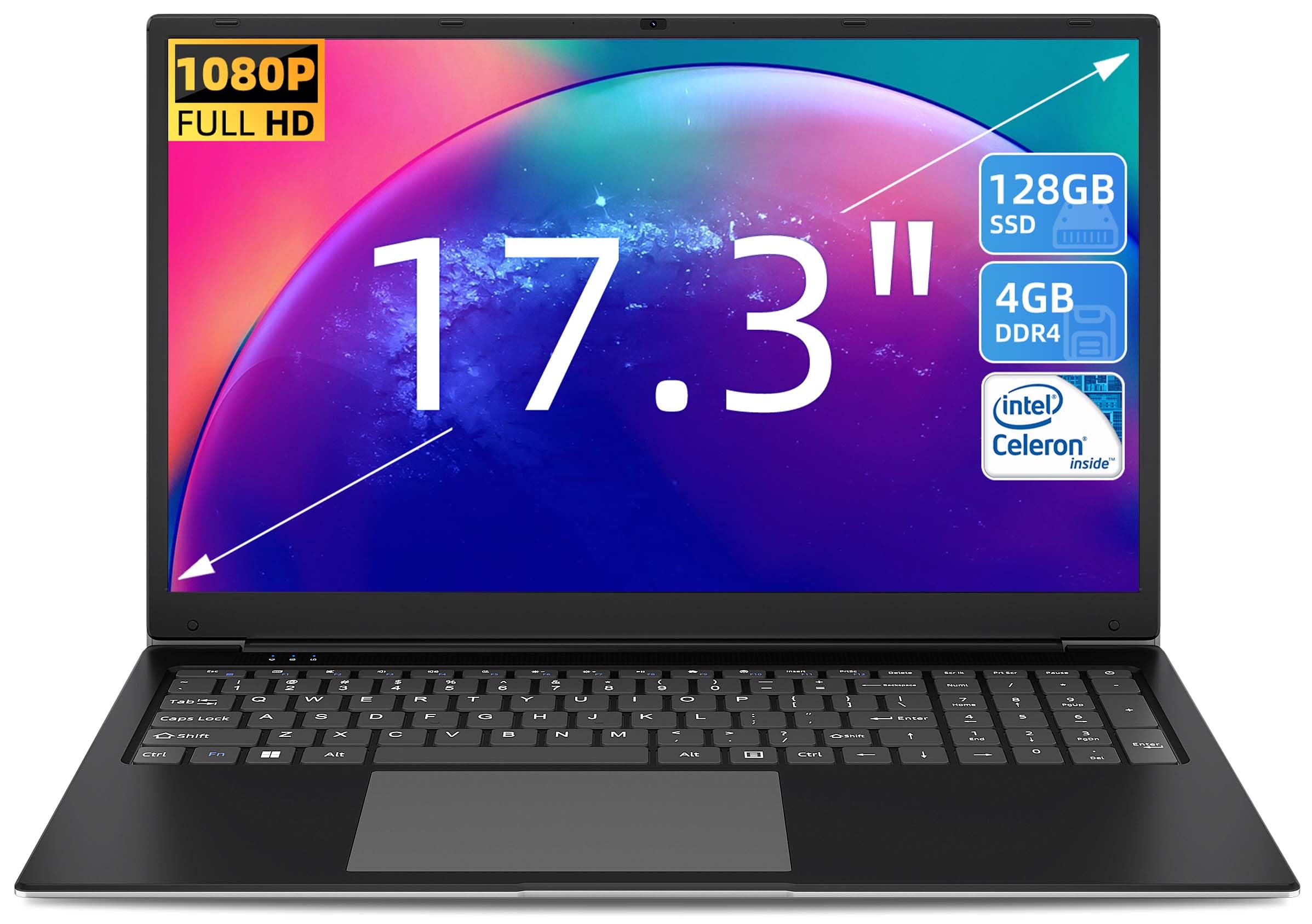SGIN 17 Inch 4GB RAM 128GB SSD Laptop Computer with 1920 * 1080 IPS Display, Laptops with Intel Celeron Quad Core Processor, Mini HDMI, Webcam, Bluetooth, WiFi, 512GB Expansion