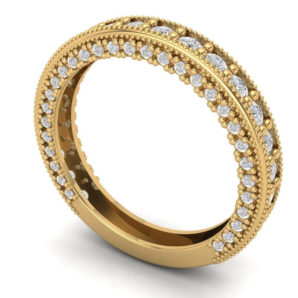 Yellow Solid 14k Gold Eternity Wedding Bridal Engagement Ring Band - Clear Simulated Diamond 1.44Ct Round Cut Sz 6.25