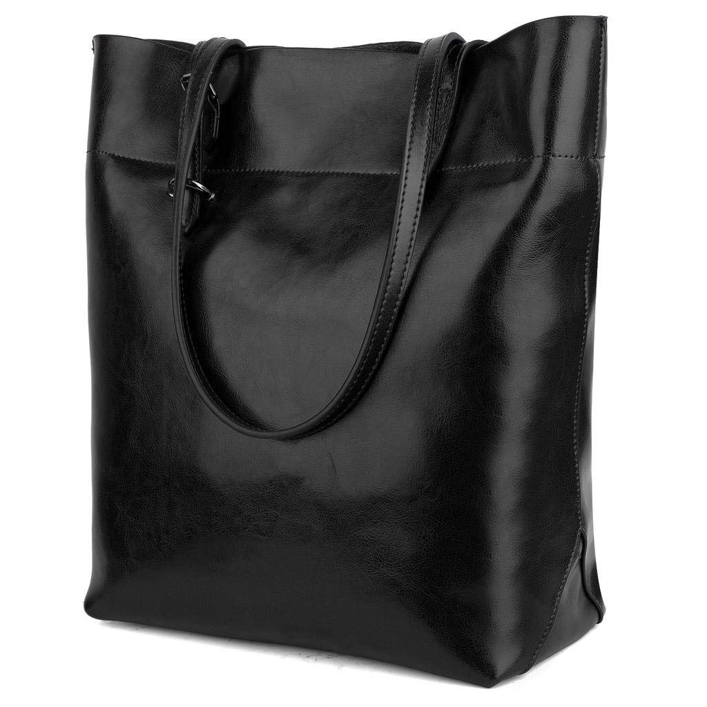 YALUXE Women's Soft Leather Work Tote Shoulder Bag (Upgraded 2.0) Black