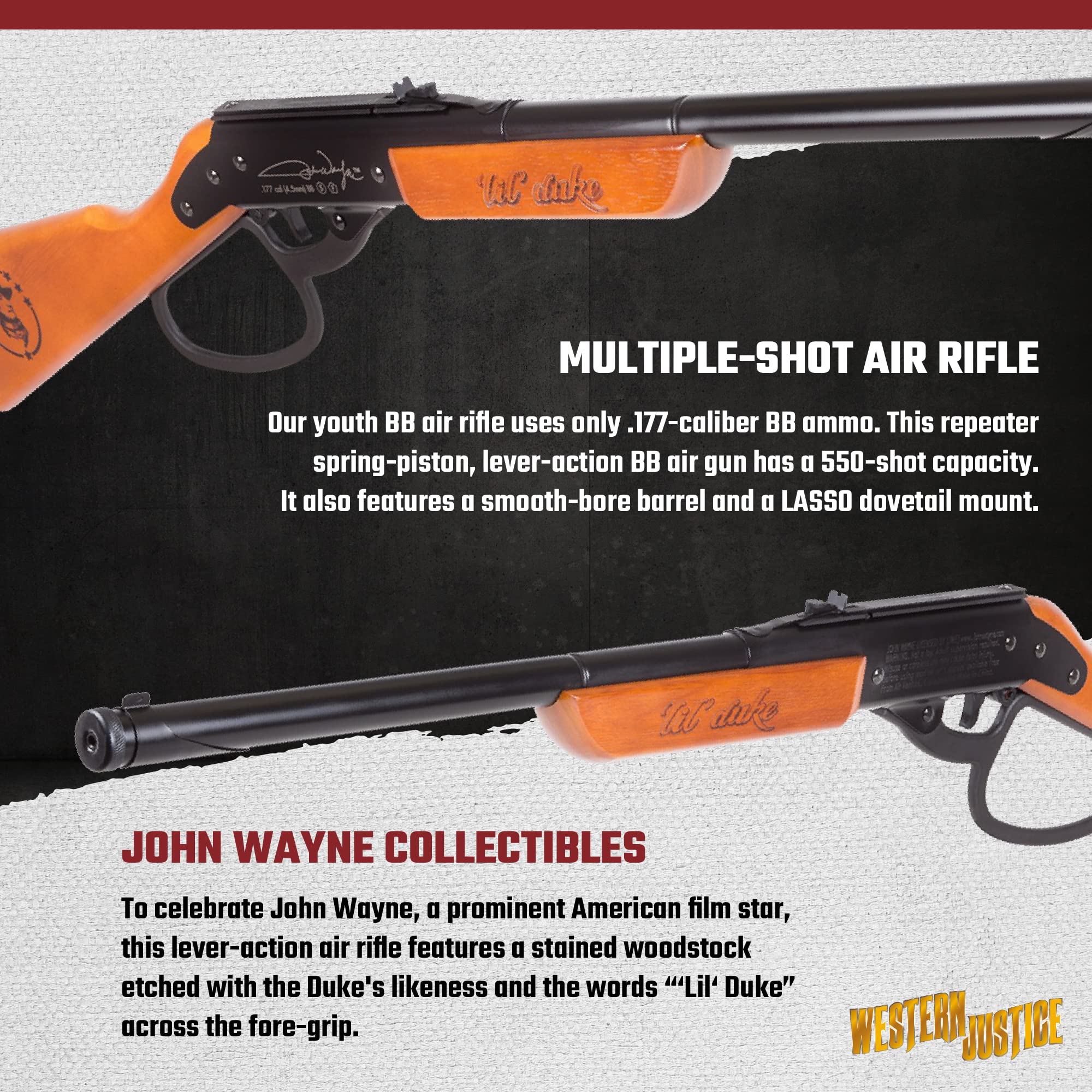 Western Justice John Wayne Lil' Duke BB Gun, Fun Collectible Rifle for Shooters of All Ages, .177 Cal