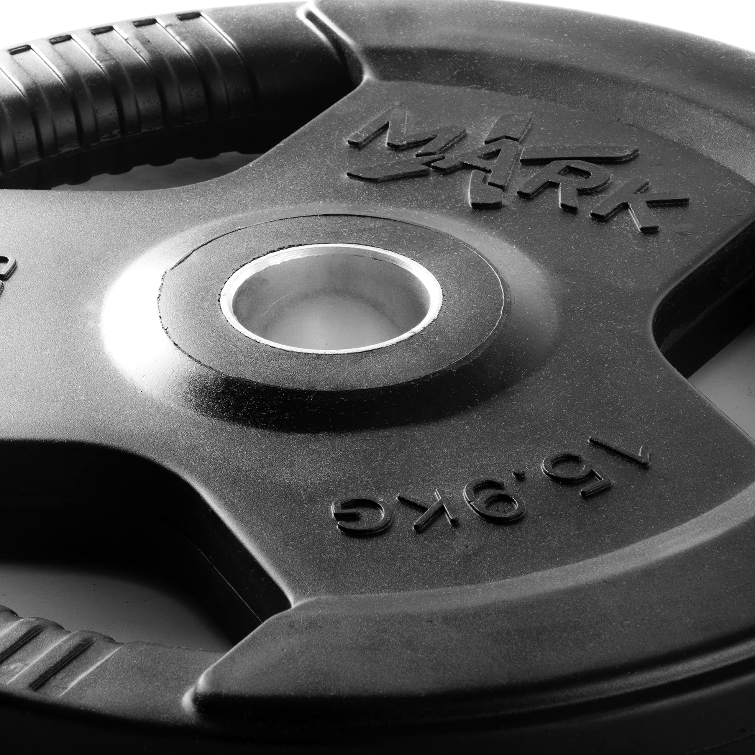 XMARK TRI-GRIP 225 lb Set of Olympic Weight Plates, Rubber Coated Exercise Weights for Olympic Barbell, Strength Training Equipment, Weight Lifting Equipment, Weight Set for Home Gym