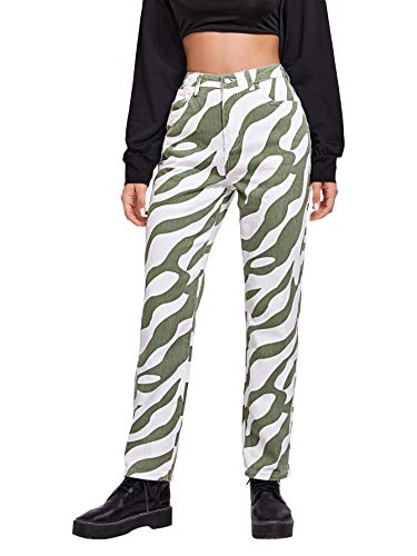 WDIRARA Women's Zebra Print High Waisted Button Jeans Casual Denim Pants Multicolored S