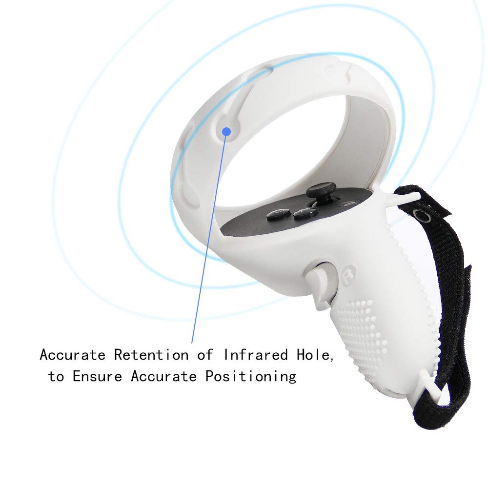 VRbrother Controller Grip Cover for Oculus Quest 2,Accurate Infrared Signal Holes Ensure That Signals are Not Lost,Anti-Throw Hand Strap Adjustable Wrist Knuckle Strapstrap,VR Cover Accessories,White
