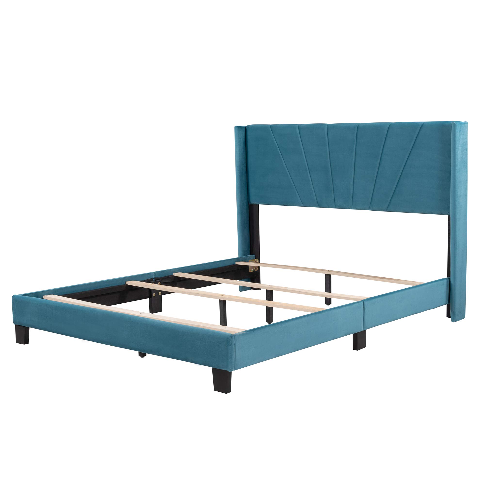TARTOP Queen Size Velvet Upholstered Platform Bed, Partial of Assembly,Box Spring Needed – Blue