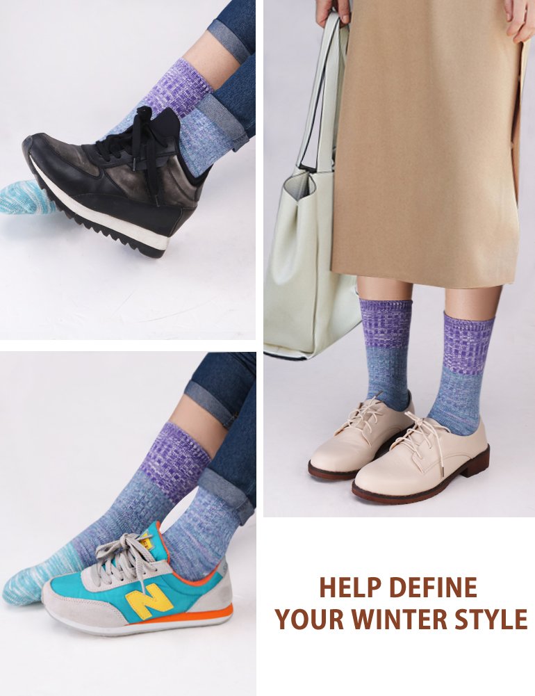 VERO MONTE 4Pairs Cotton Socks for Women -Womens Slouch Socks Cotton Crew(7-9.5)