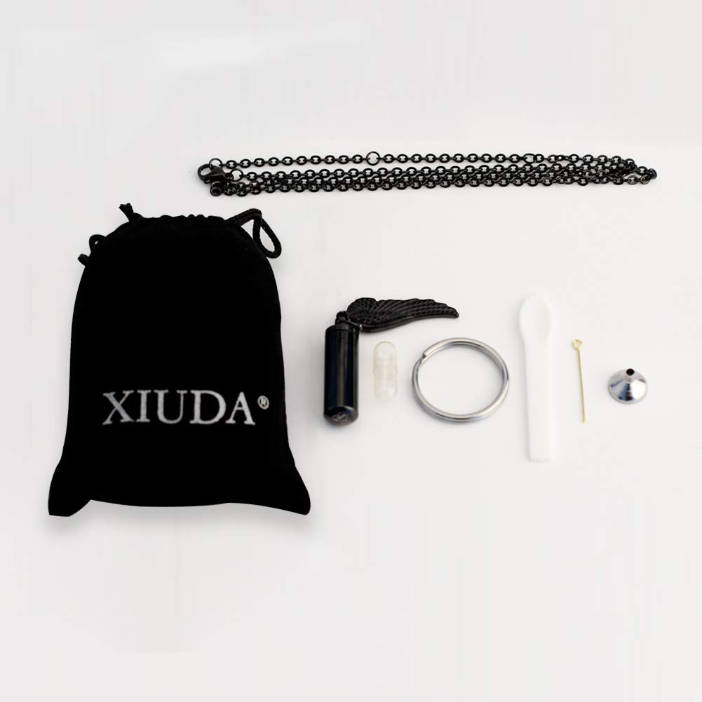 XIUDA Cremation Jewelry Urn Necklace for Ashes with Angel Wing Charm & Cylinder Eternity Stainless Steel (Rose Gold)