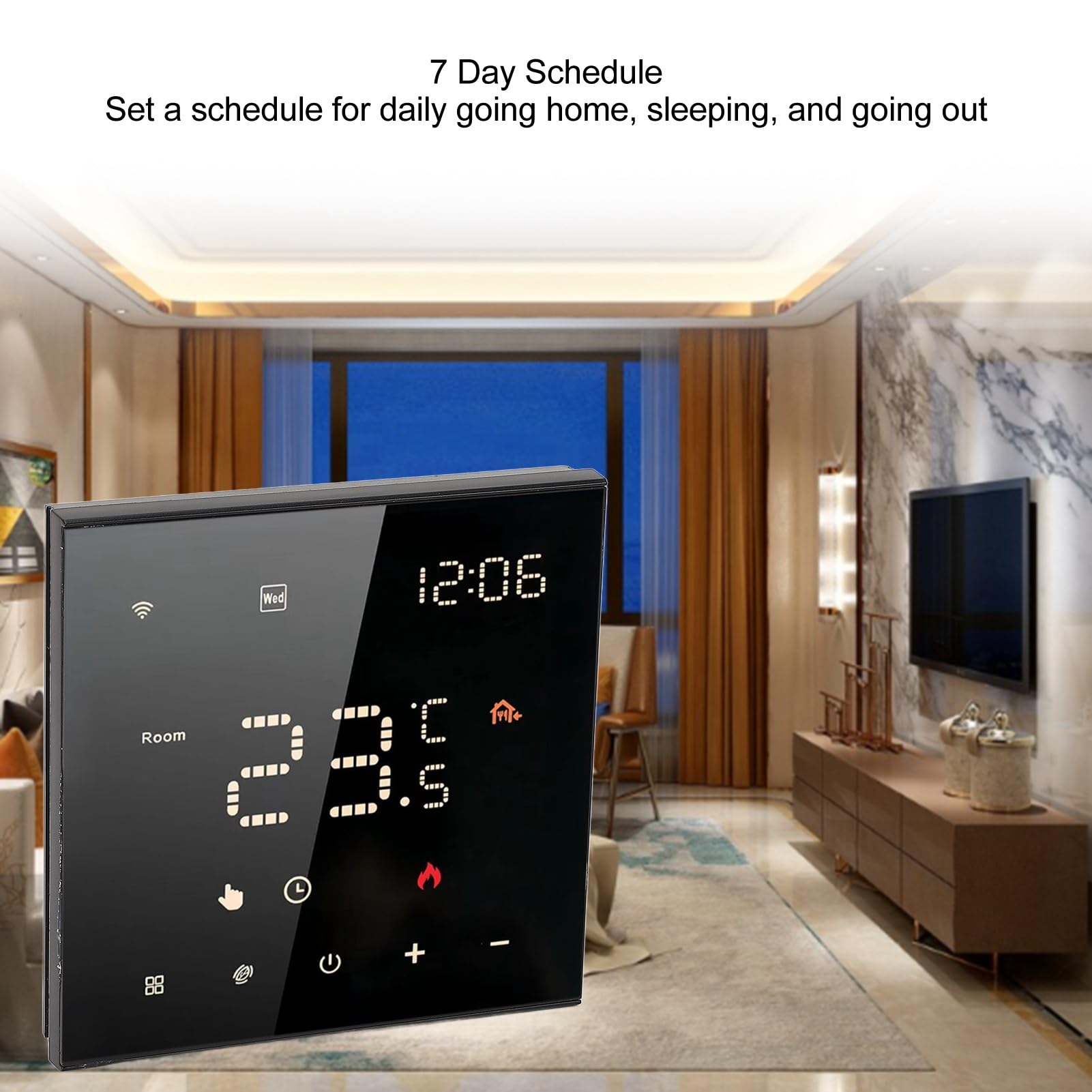 Thermostat, Smart Thermostat Practical APP Control 100-250VAC 7 Day Programmable Touch Screen High Accuracy Flame Retardant for Indoor (3A Water Floor Heating Wall Hanging