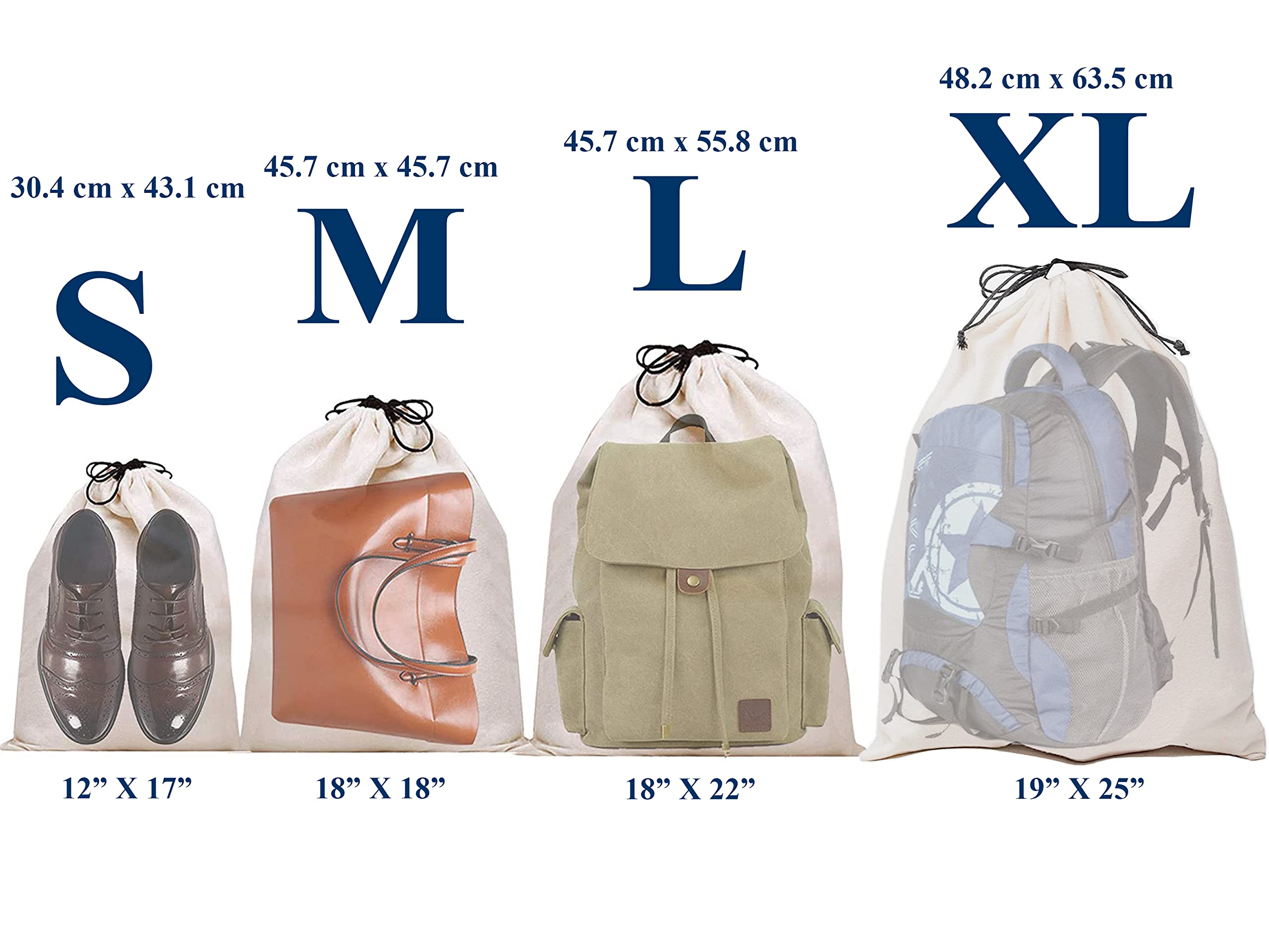 Star Quick Links XL - (19 x 25 Inch) Set of 3 Cotton Breathable Dust-Proof Drawstring Storage Pouch Bag