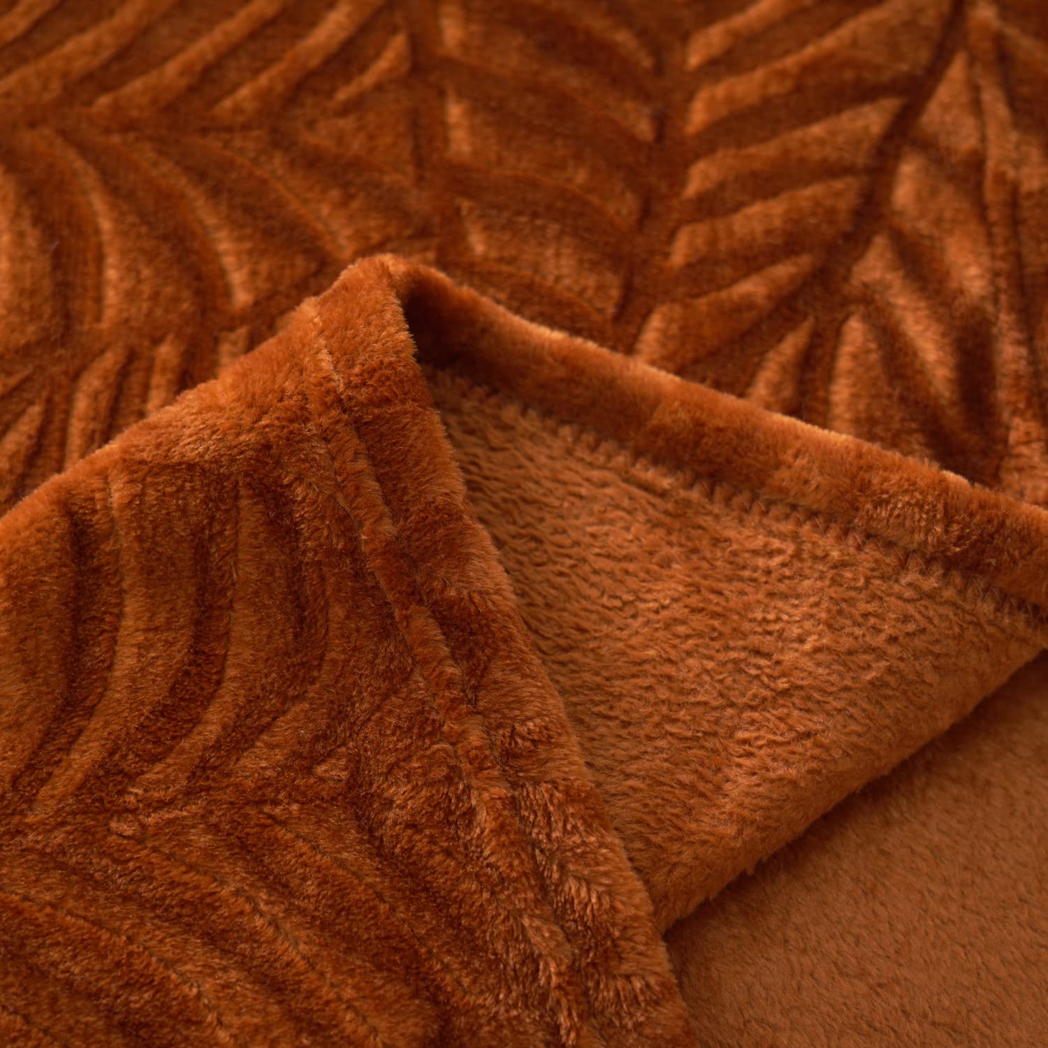 SOCHOW Super Soft Flannel Fleece Throw Blanket, Lightweight Cozy Warm Leaves Textured Plush Blanket for Bed Couch Sofa, 50 x 60 Inches, Caramel