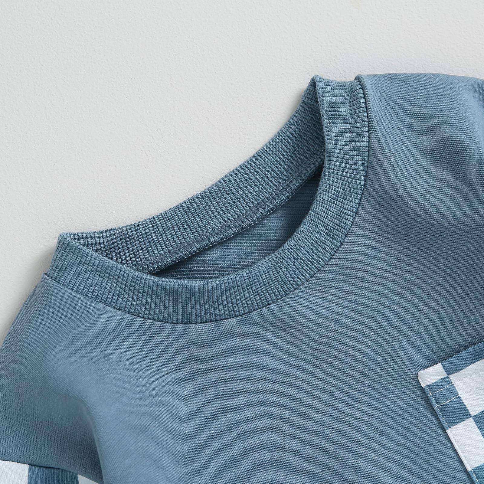 Toddler Baby Boy Fall Winter Outfit Contrast Color Long Sleeve Sweatshirts Stretch Jogger Pants Newborn Clothes Set (Plaid Blue, 18-24 Months)