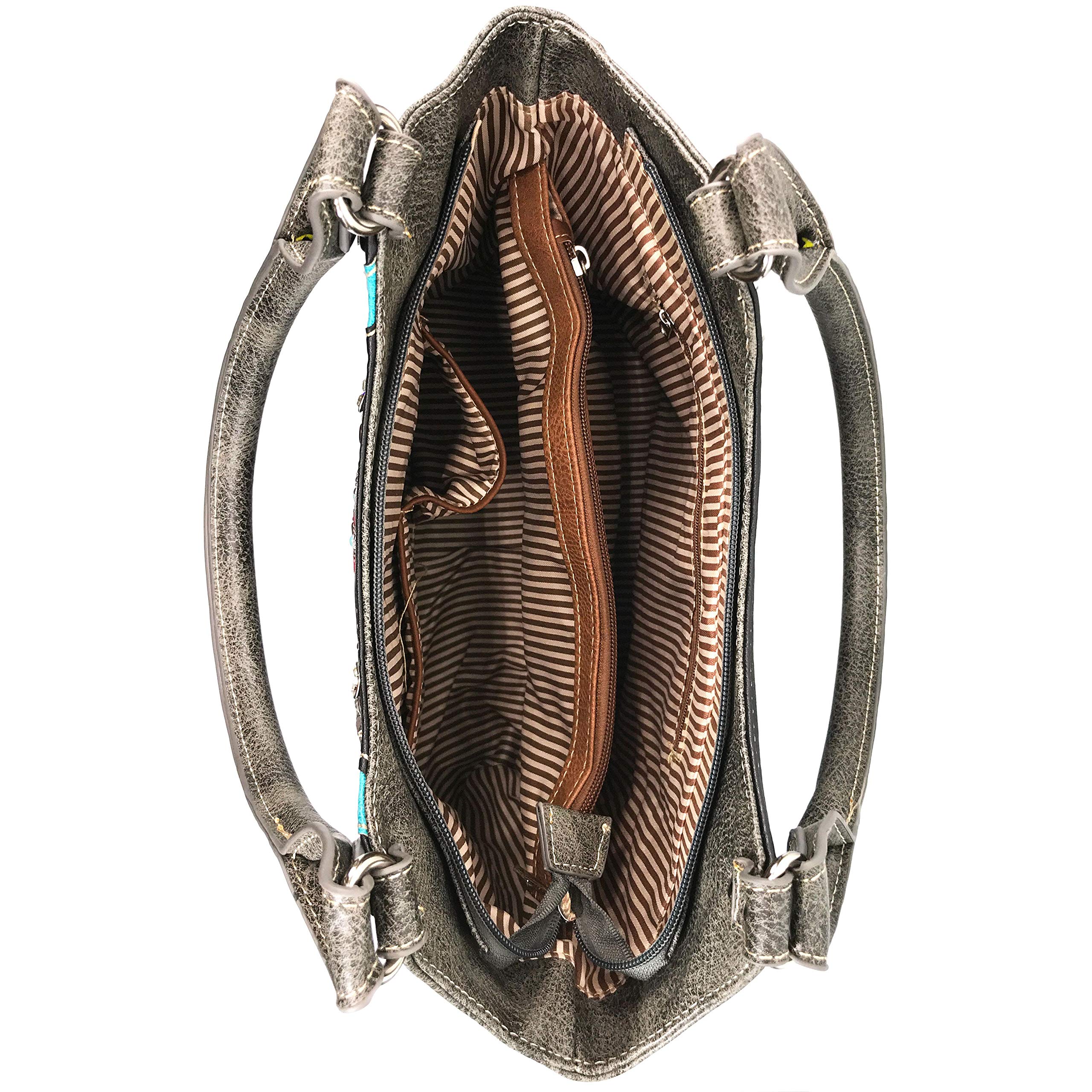 Zelris Turquoise Stone Concho Peacock Feather Women Conceal Carry Tote Purse Bag (Beige)