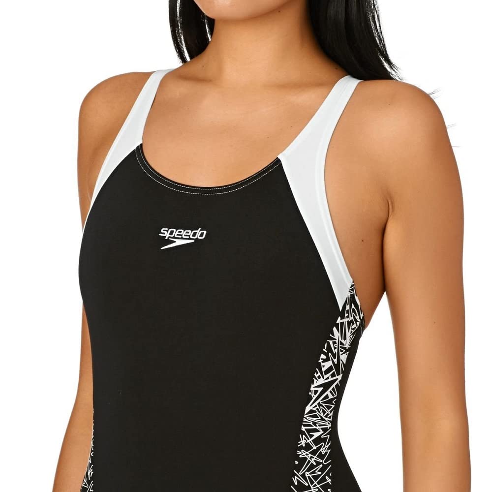 Speedo Women Boom Splice Muscleback Swimsuit - Black/White, 34