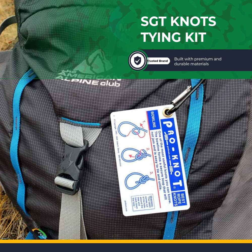 SGT KNOTS Tying Kit - (17) Waterproof Instruction Cards, (2) 6ft Double-Braided Ropes, (1) 6ft Nylon Webbing
