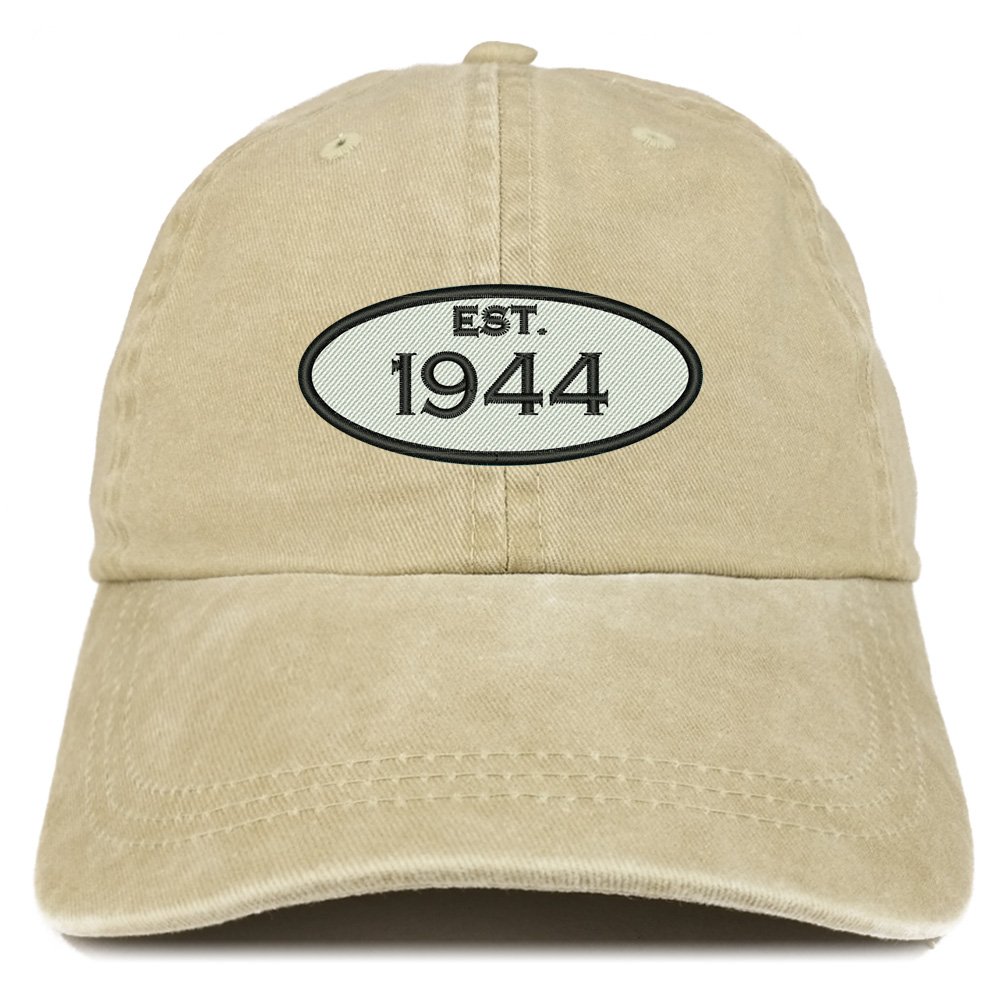 Trendy Apparel Shop Established 1944 Embroidered 80th Birthday Gift Pigment Dyed Washed Cotton Cap - Khaki